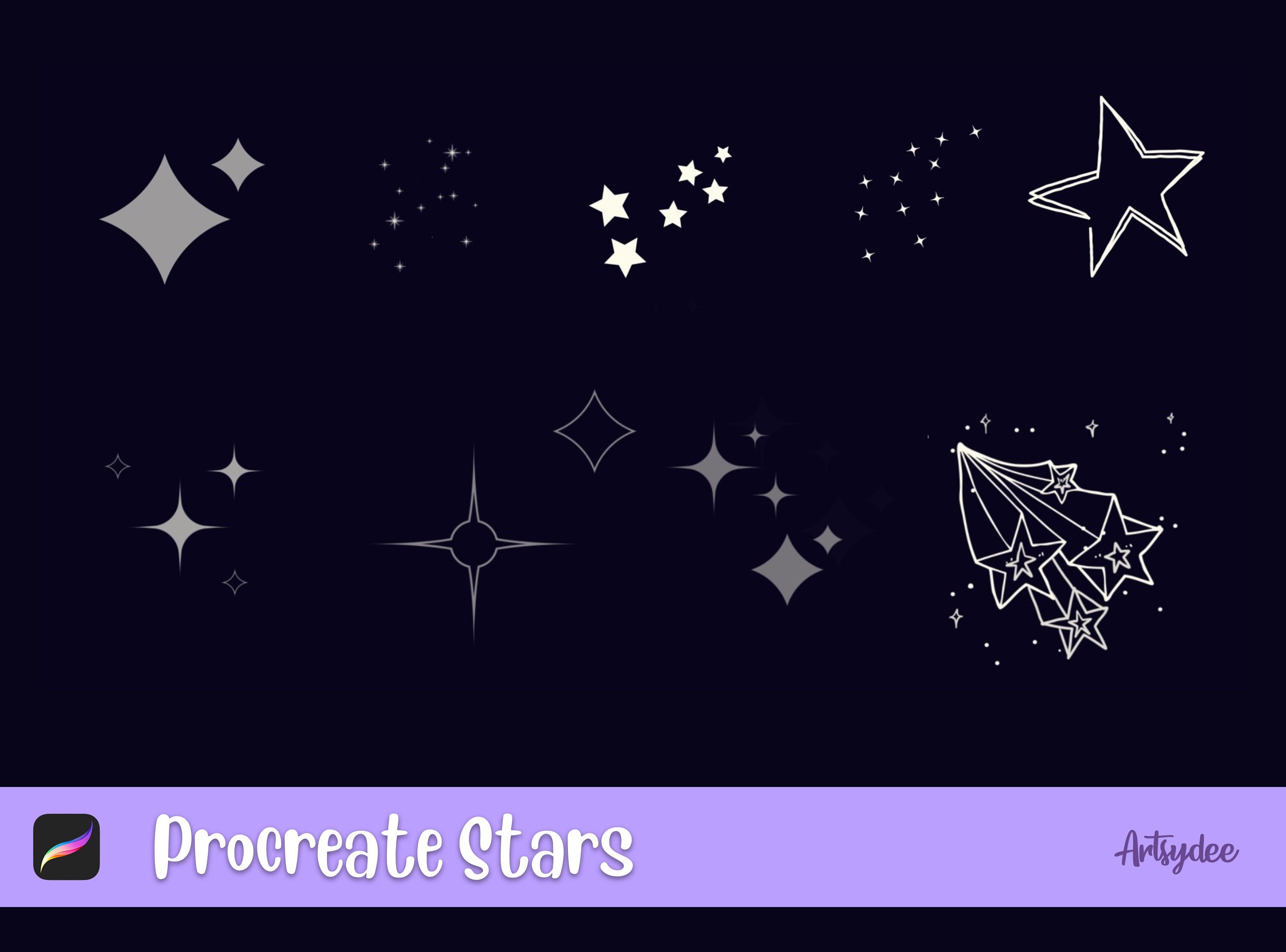 Stars Procreate, Star Procreate Stamps, Sparkle, Procreate Brushes ...