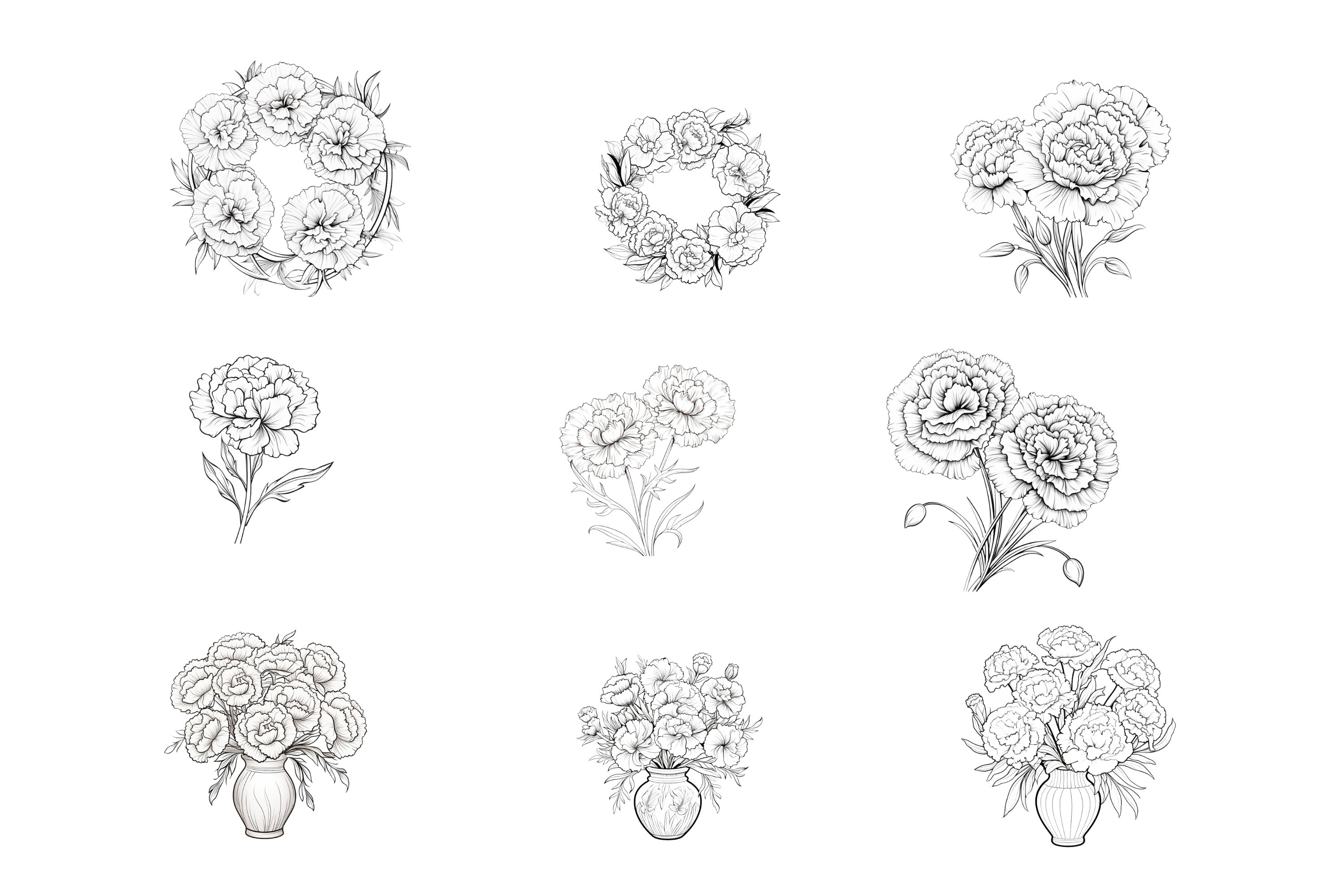 Carnation Digital Stamps, Carnation PNG, Carnation Hand Drawn ...