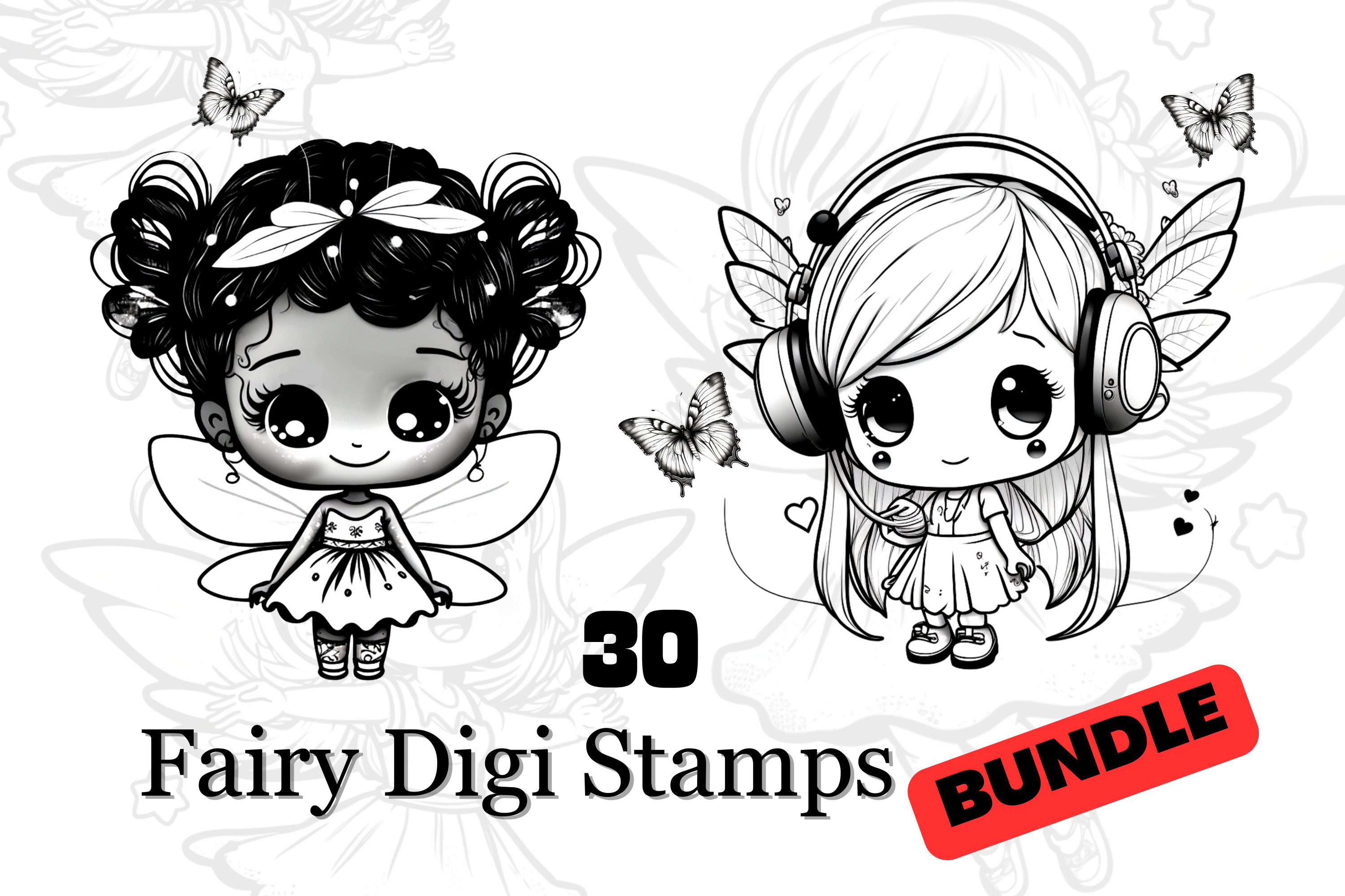 30 Fairy Digital Stamps, Fairy PNG, Coloring Page, Card Making, Fairy ...