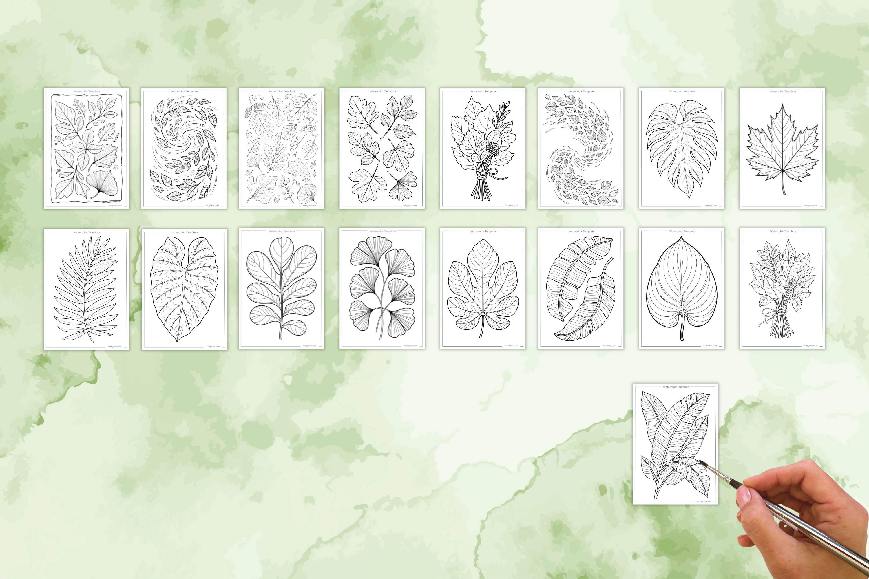 Leaves Digital Stamps, Simple Outline Leave, Watercolor Outlines ...