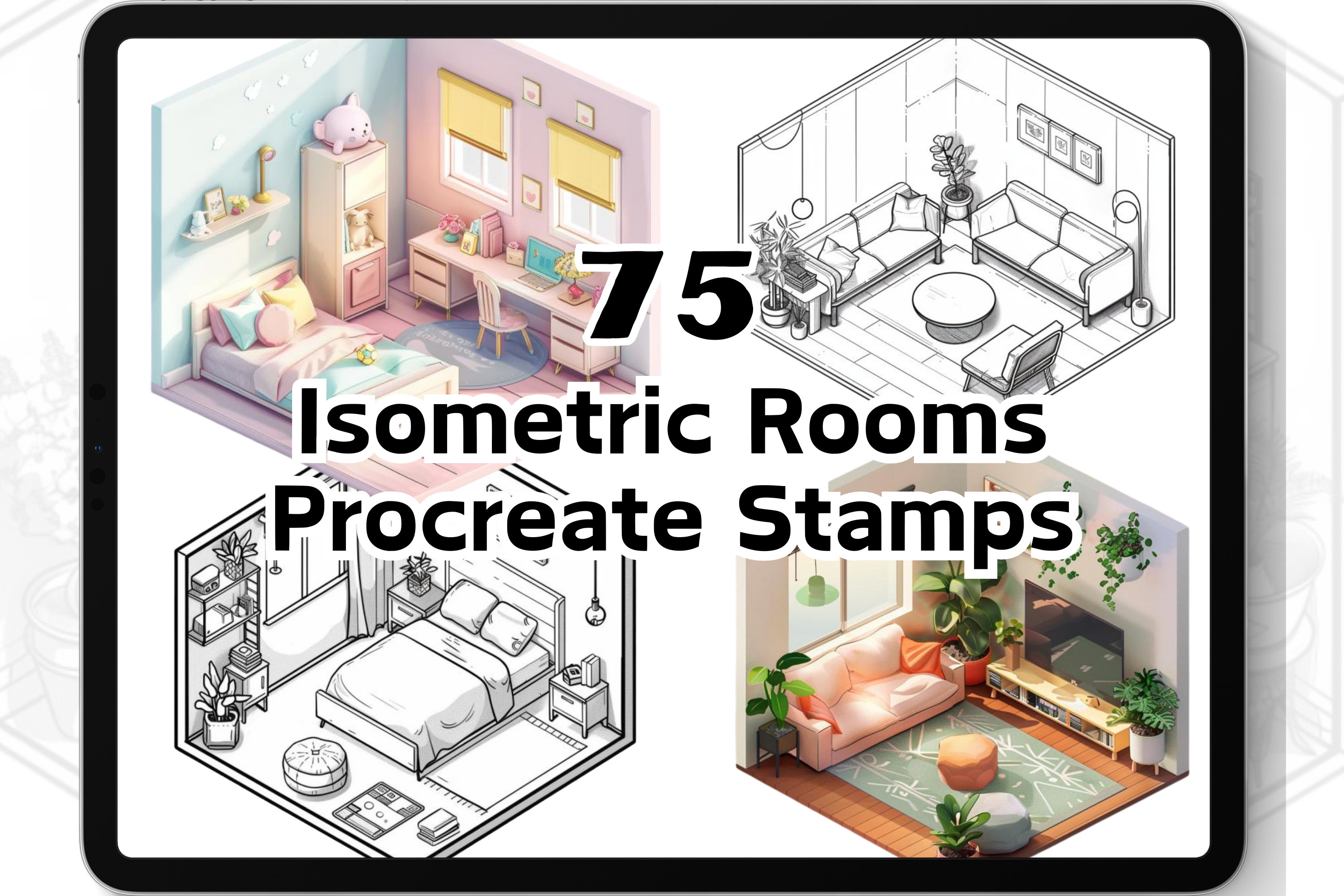 Isometric Procreate, Isometric Rooms, Isometric Procreate Stamps, Rooms ...