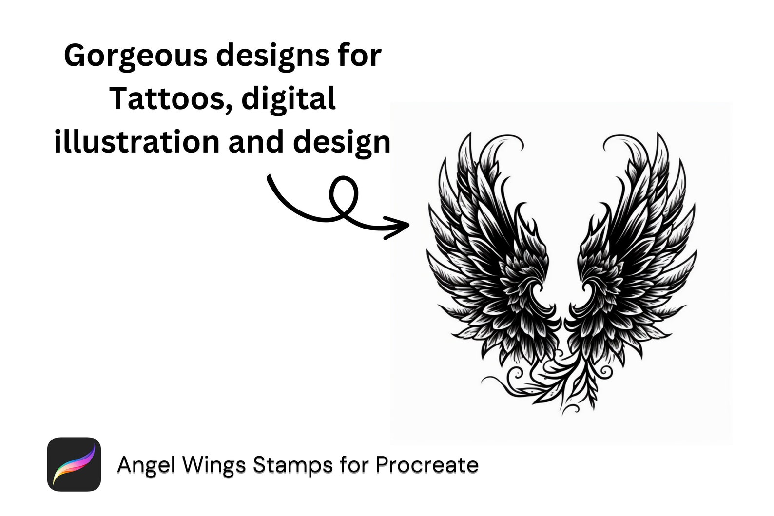 Angel Wings Stamps, Procreate Tattoo, Tattoo Stencil, Angel Wing ...