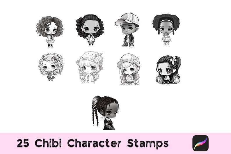 25 Chibi Stamps Procreate, Chibi Head Procreate, Procreate Stamps Chibi ...