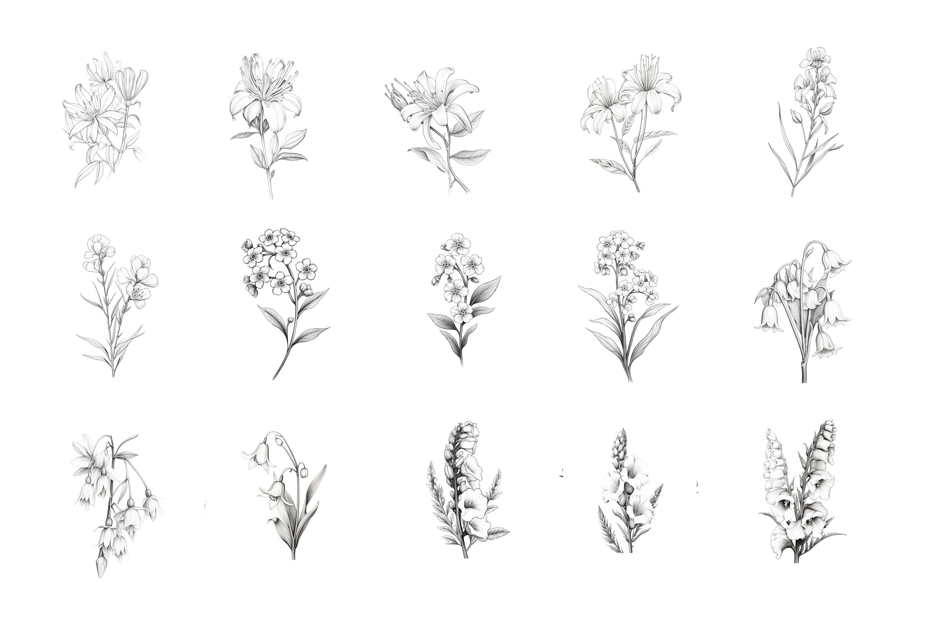 Delicate Flowers Outline Clipart, Delicate Flowers Procreate, Delicate ...