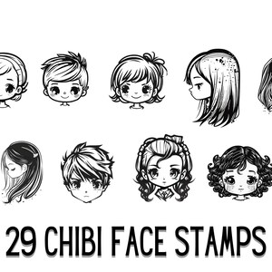 29 Chibi Faces PNG Bundle, Chibi Head, Chibi PNG, Chibi Procreate ...