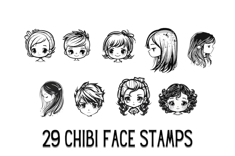 29 Chibi Faces PNG Bundle, Chibi Head, Chibi PNG, Chibi Procreate ...