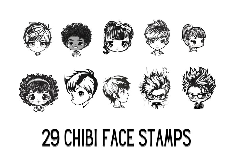 29 Chibi Faces PNG Bundle, Chibi Head, Chibi PNG, Chibi Procreate ...