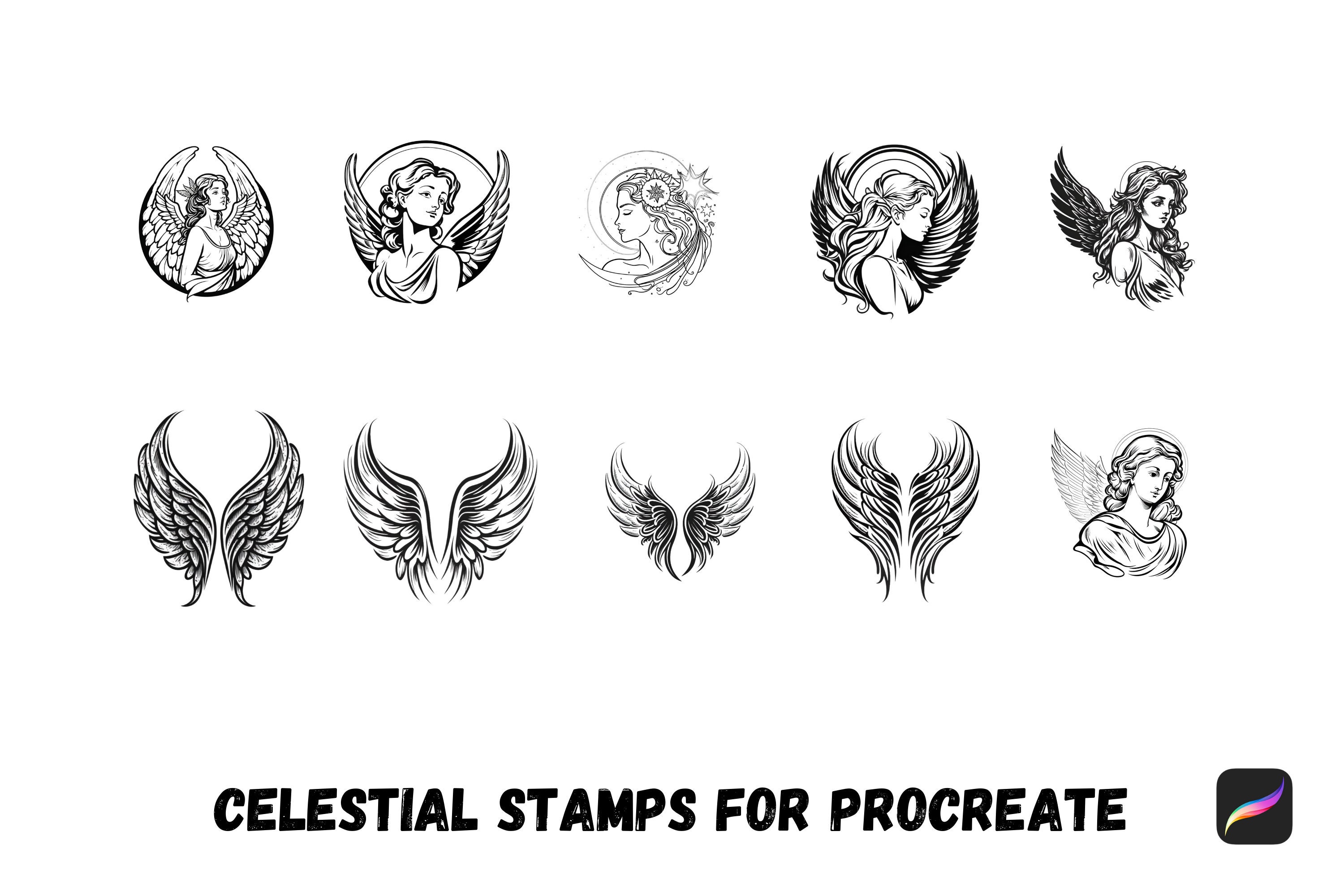 51 Angel Stamps Procreate, Angel Wing Stamp Procreate, Procreate Stamps ...