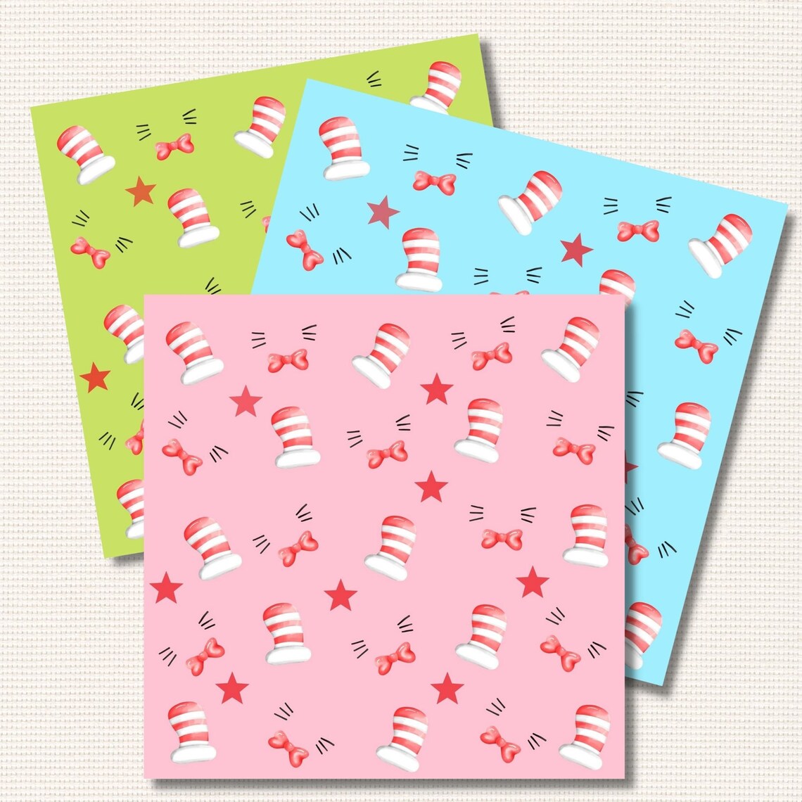 Cat in the Hat, Dr Seuss, Childrens Digital Paper, Hat Digital Paper ...