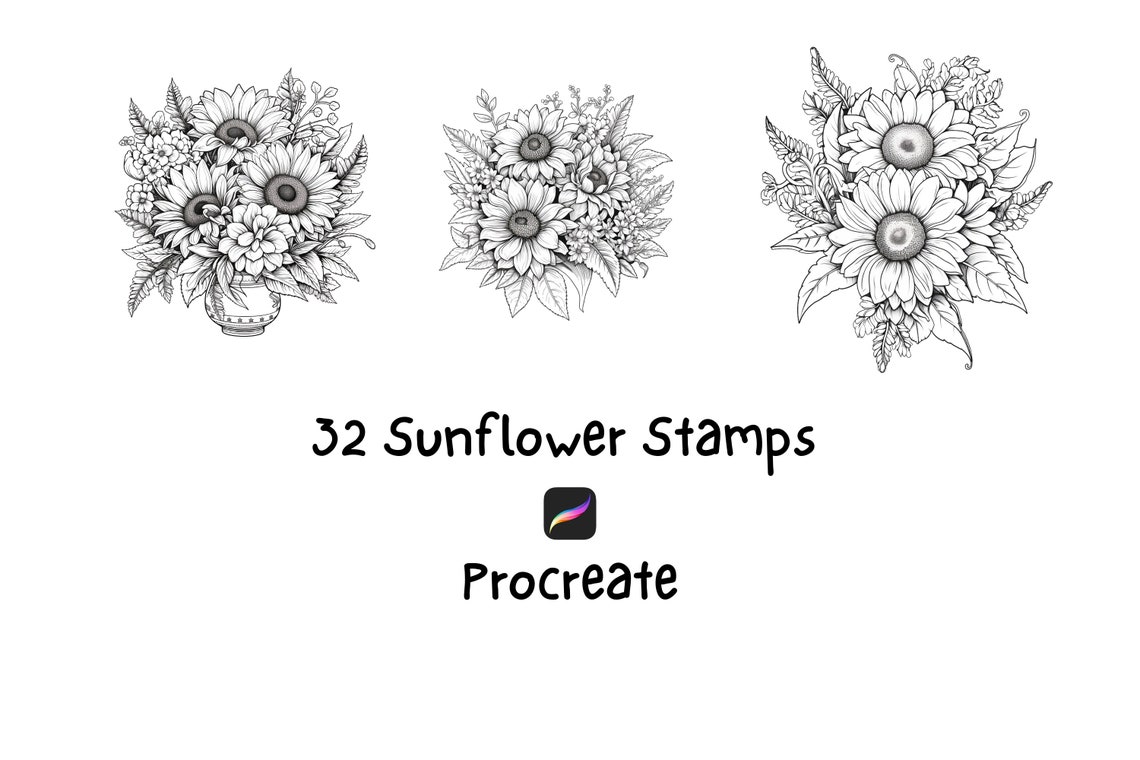 32 Realistic Sunflower Procreate Stamps, Sunflower Procreate Procreate ...