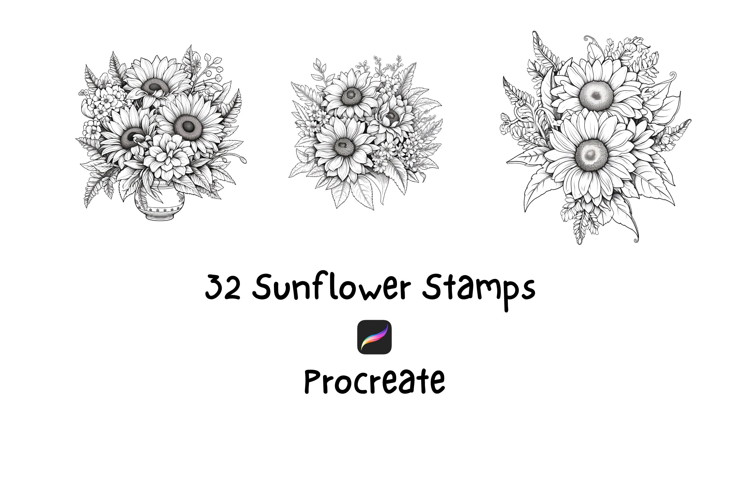 32 Realistic Sunflower Procreate Stamps, Sunflower Procreate Procreate ...