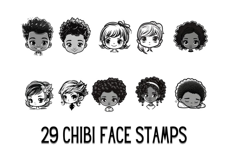 29 Chibi Faces PNG Bundle, Chibi Head, Chibi PNG, Chibi Procreate ...