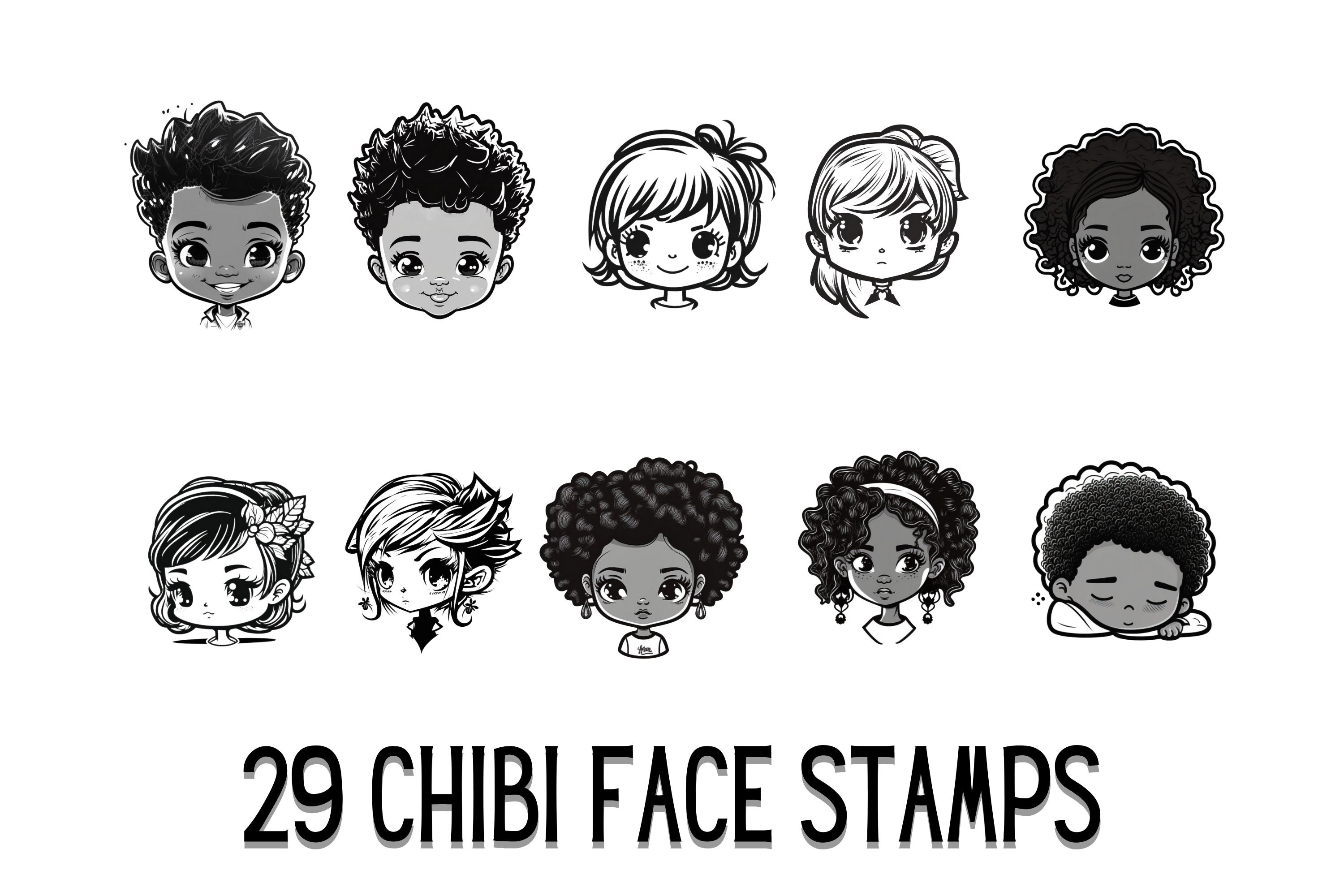 29 Chibi Faces PNG Bundle, Chibi Head, Chibi PNG, Chibi Procreate ...
