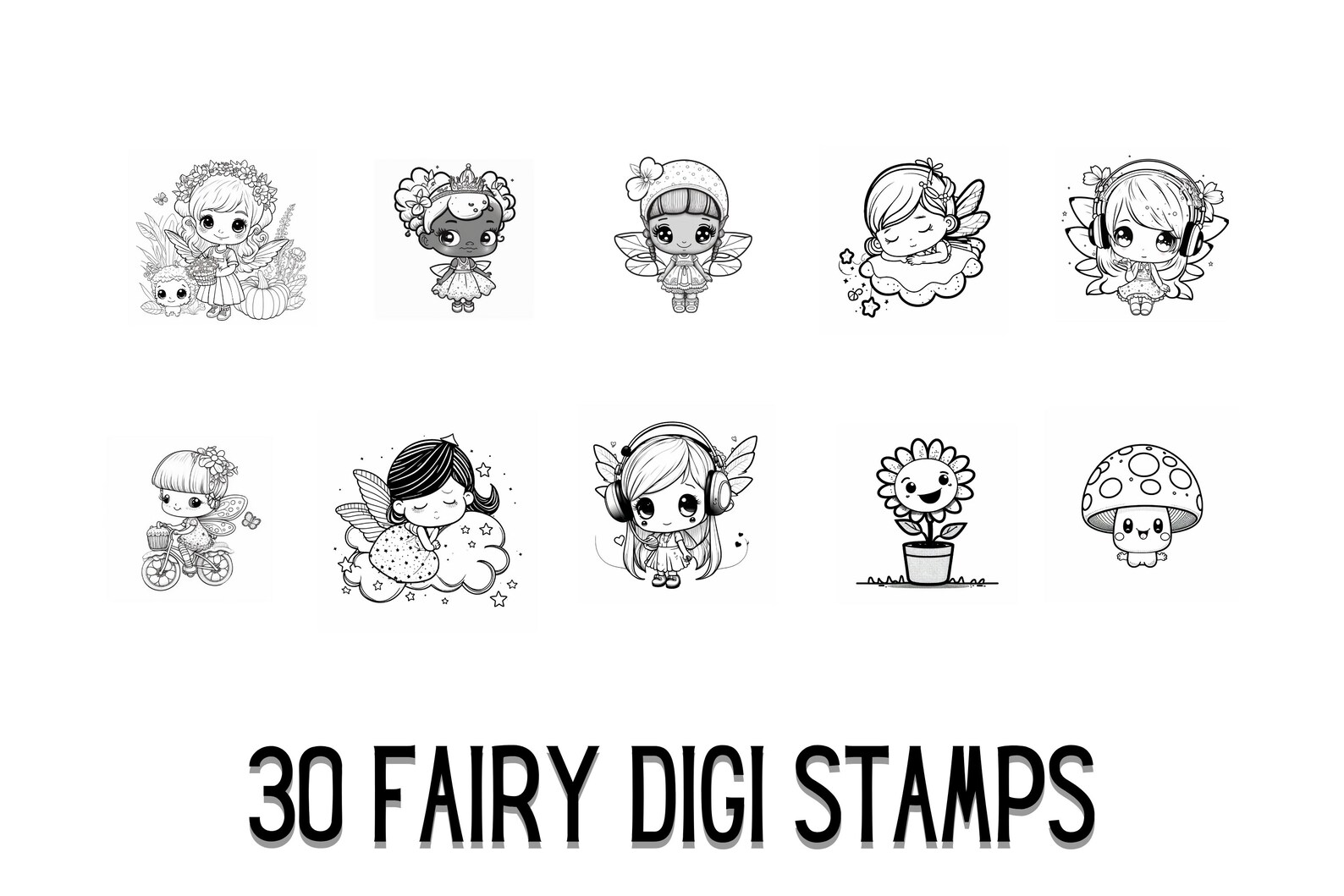 30 Fairy Digital Stamps, Fairy PNG, Coloring Page, Card Making, Fairy ...