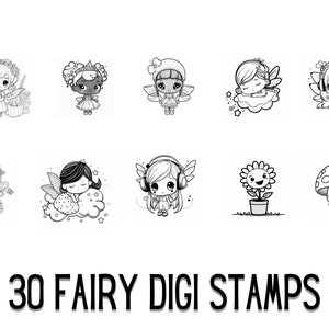 30 Fairy Digital Stamps, Fairy PNG, Coloring Page, Card Making, Fairy ...