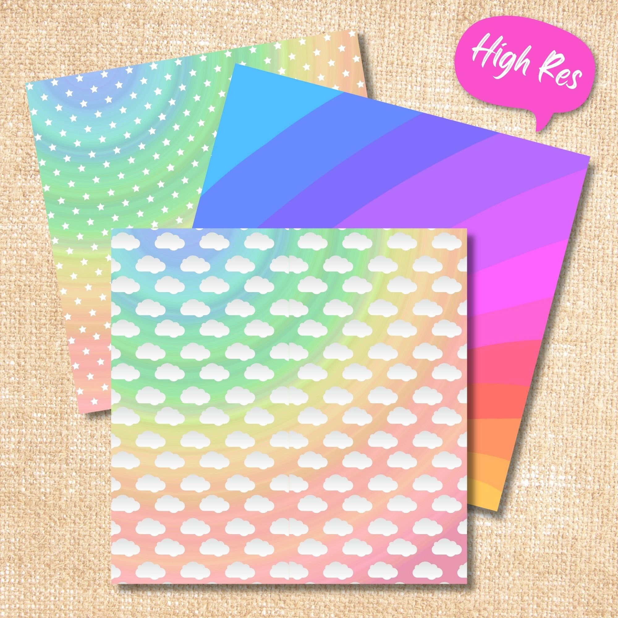 Fun Digital Paper, Rainbow Digital Paper, 12 Bright Pages, Digital ...