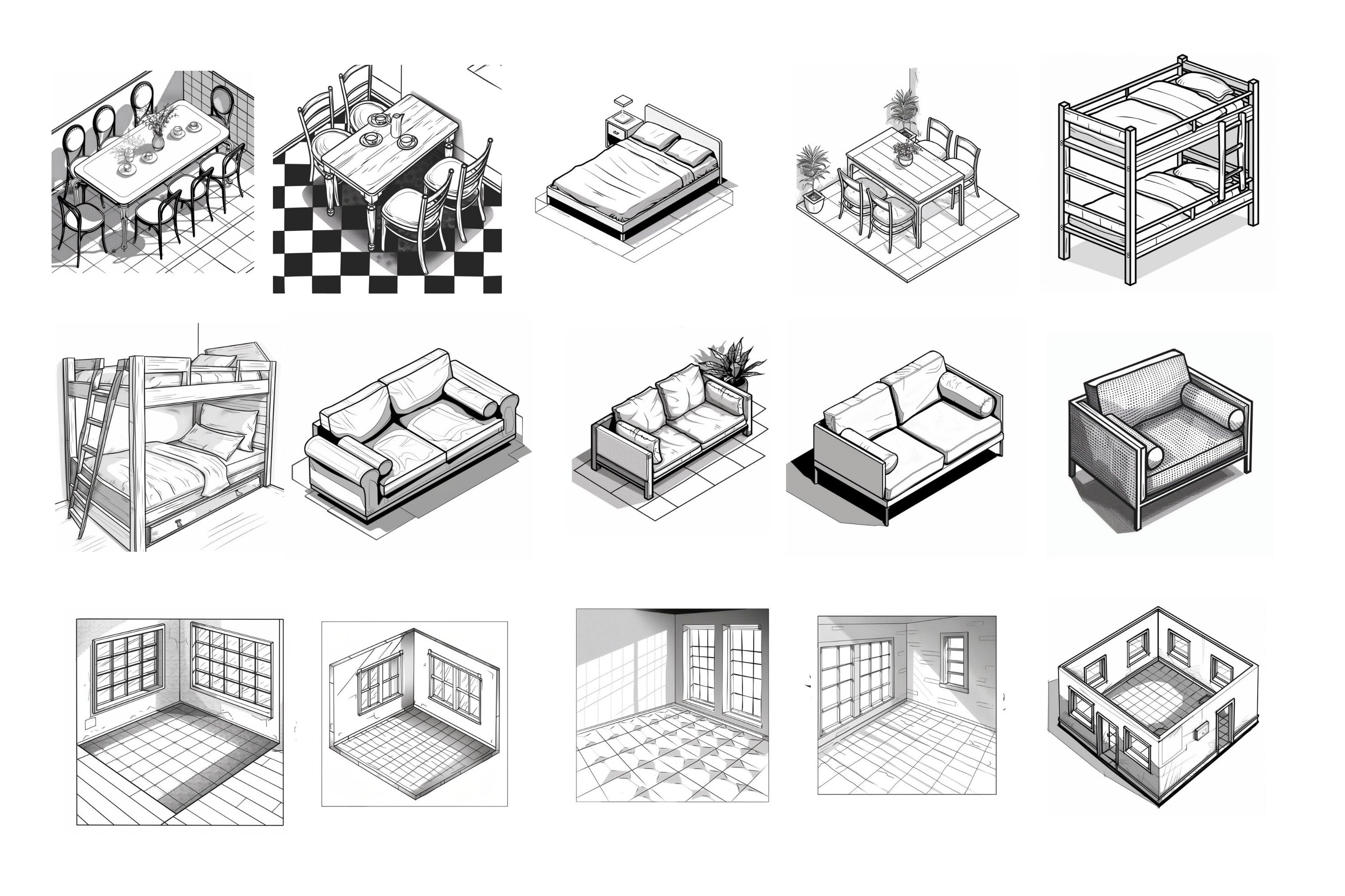 Isometric Procreate, Isometric Rooms, Isometric Procreate Stamps, Rooms ...