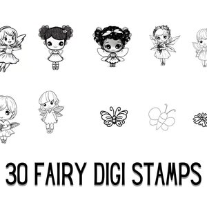 30 Fairy Digital Stamps, Fairy PNG, Coloring Page, Card Making, Fairy ...
