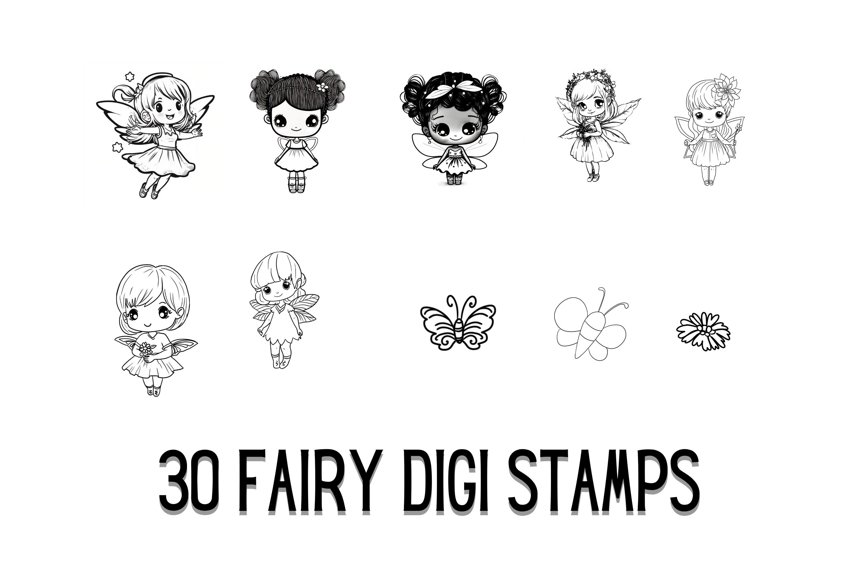30 Fairy Digital Stamps, Fairy PNG, Coloring Page, Card Making, Fairy ...