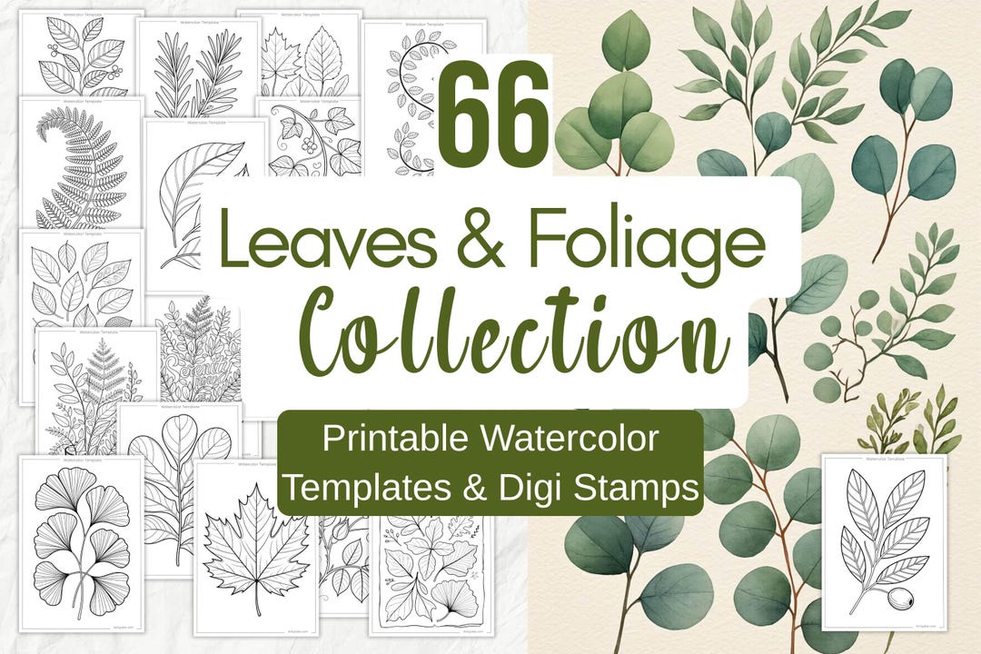 Leaves Digital Stamps, Simple Outline Leave, Watercolor Outlines ...