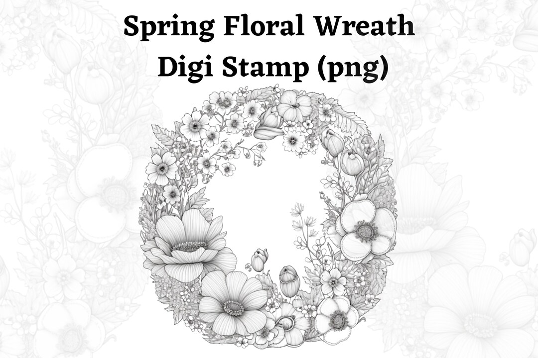 Digi Stamp Background, Floral Wreath,spring Digi Stamp, Procreate Stamp ...