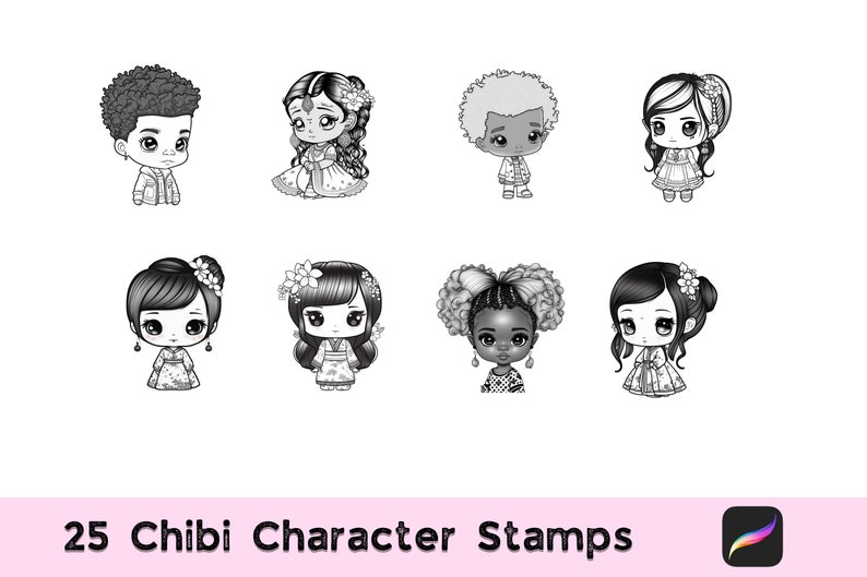 25 Chibi Stamps Procreate, Chibi Head Procreate, Procreate Stamps Chibi ...