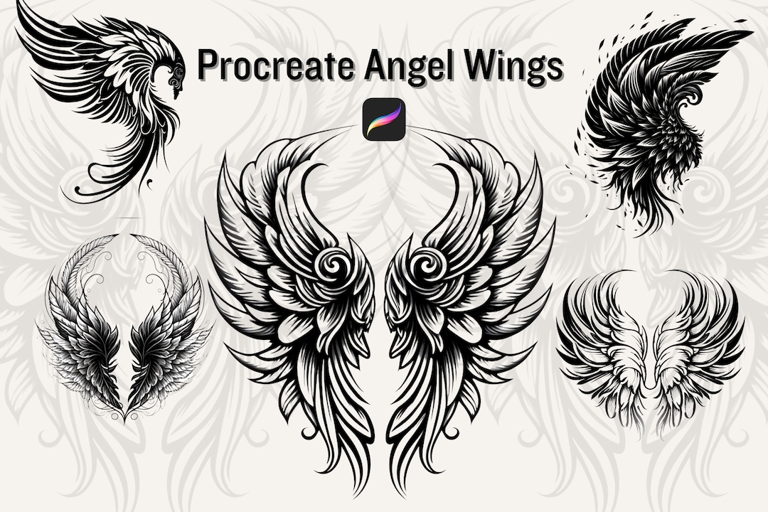 Angel Wings Stamps, Procreate Tattoo, Tattoo Stencil, Angel Wing ...