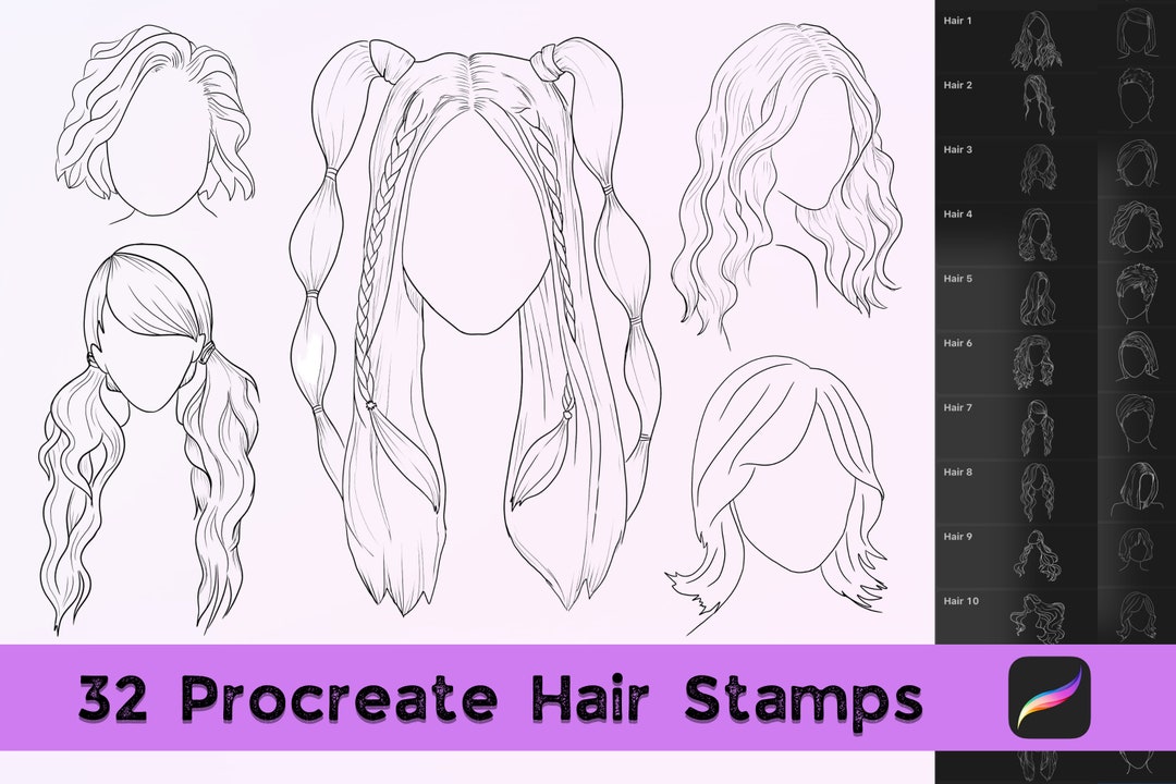 32 Procreate Hair Stamps, Procreate Hair Brushes, Procreate Wavy Hair ...