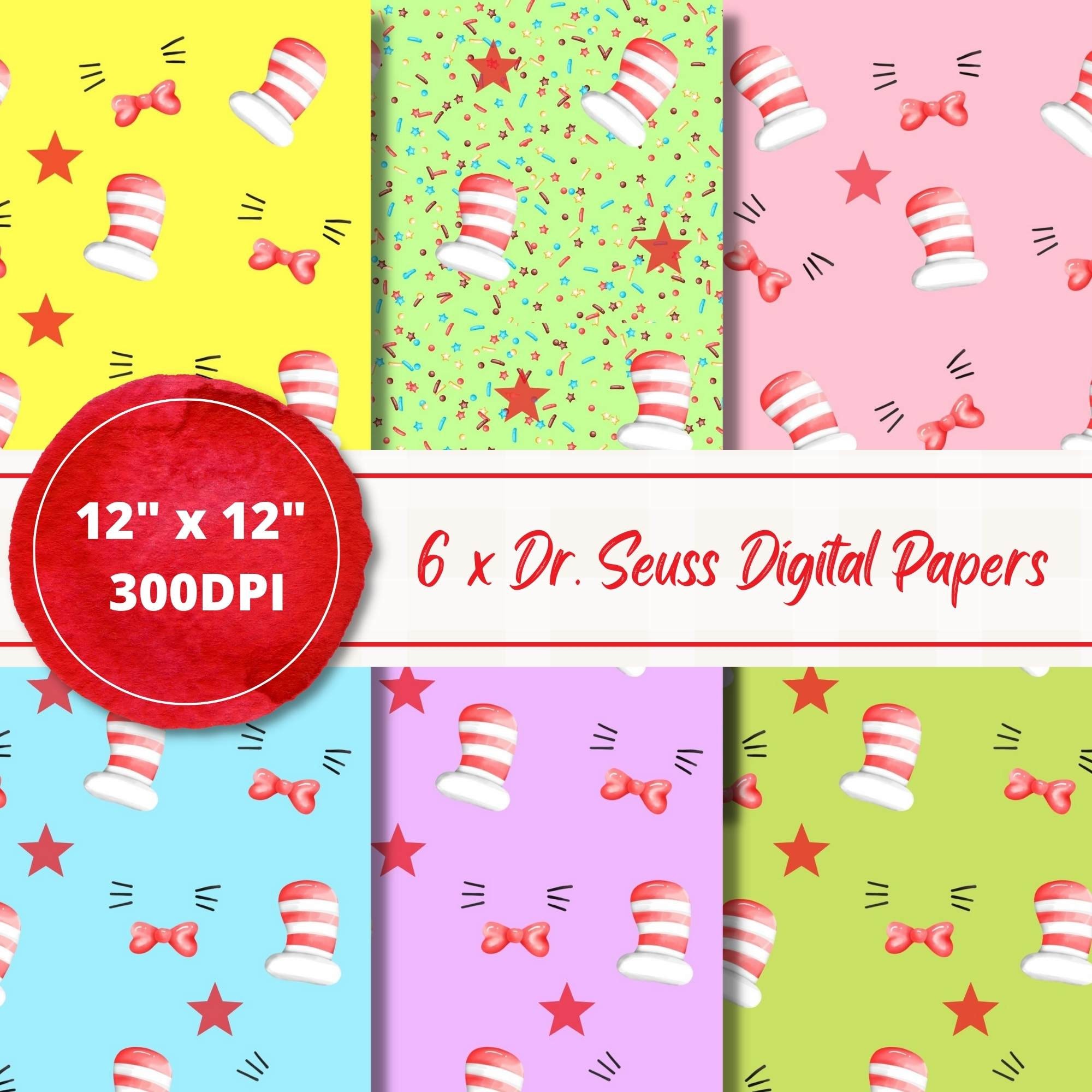 Cat in the Hat, Dr Seuss, Childrens Digital Paper, Hat Digital Paper ...