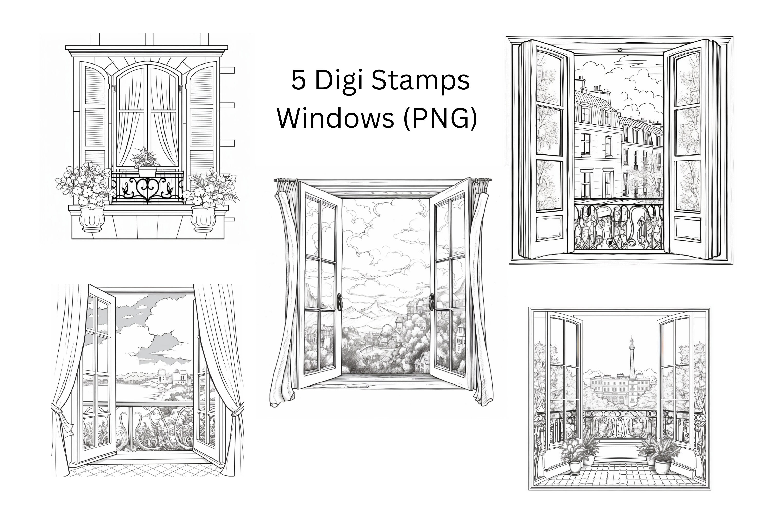5 Digi Stamps Windows, Digi Stamps, Digi Stamps Backgrounds, Digital ...