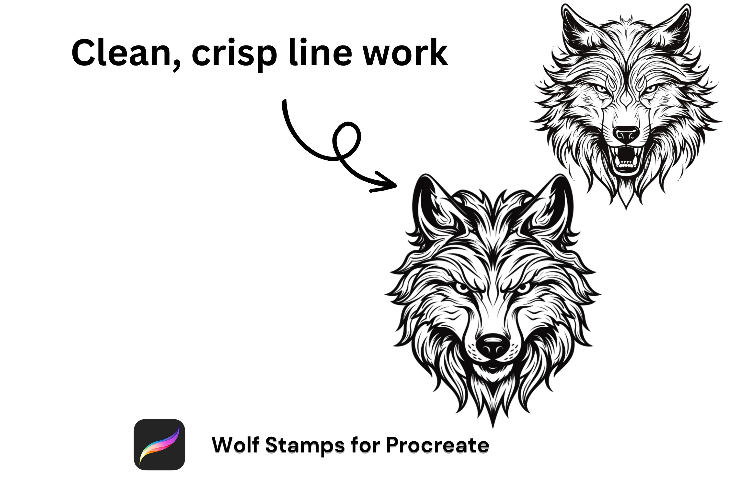 30 Wolf Stamps Procreate 2, Procreate Tattoo, Procreate Stamps, Procreate Brushes, Procreate ...
