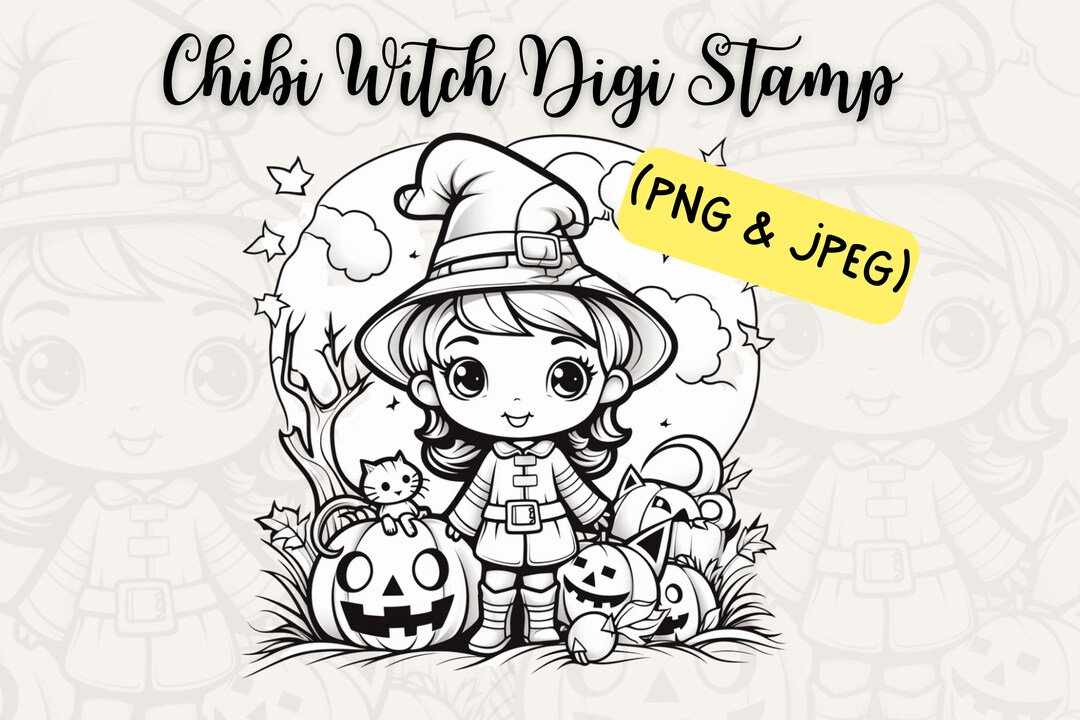 Chibi Digi Stamp, Chibi Witch, Halloween Chibi, Halloween Digi Stamp ...