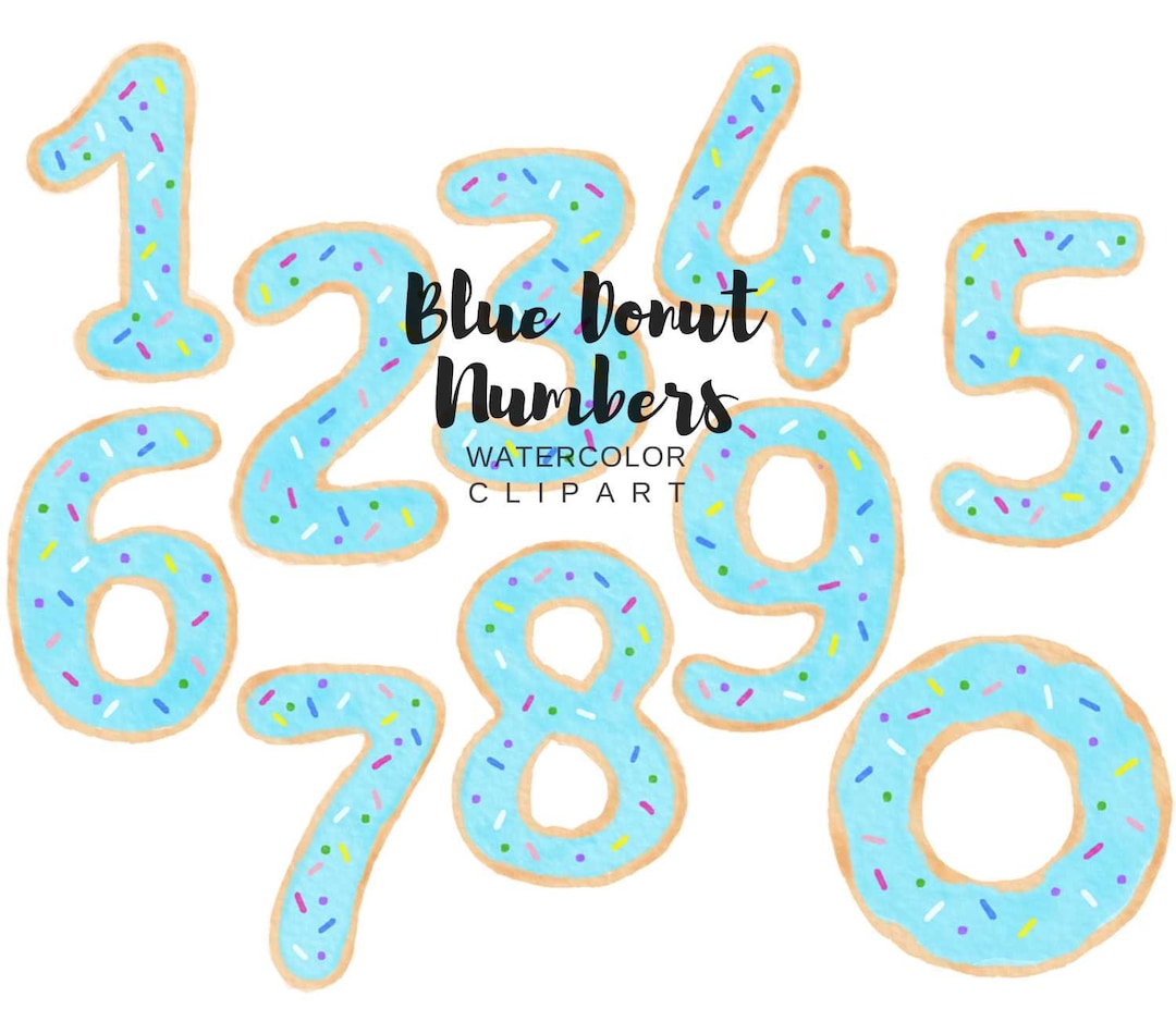 Blue Donut Numbers Watercolor Png Transparent Background - Etsy