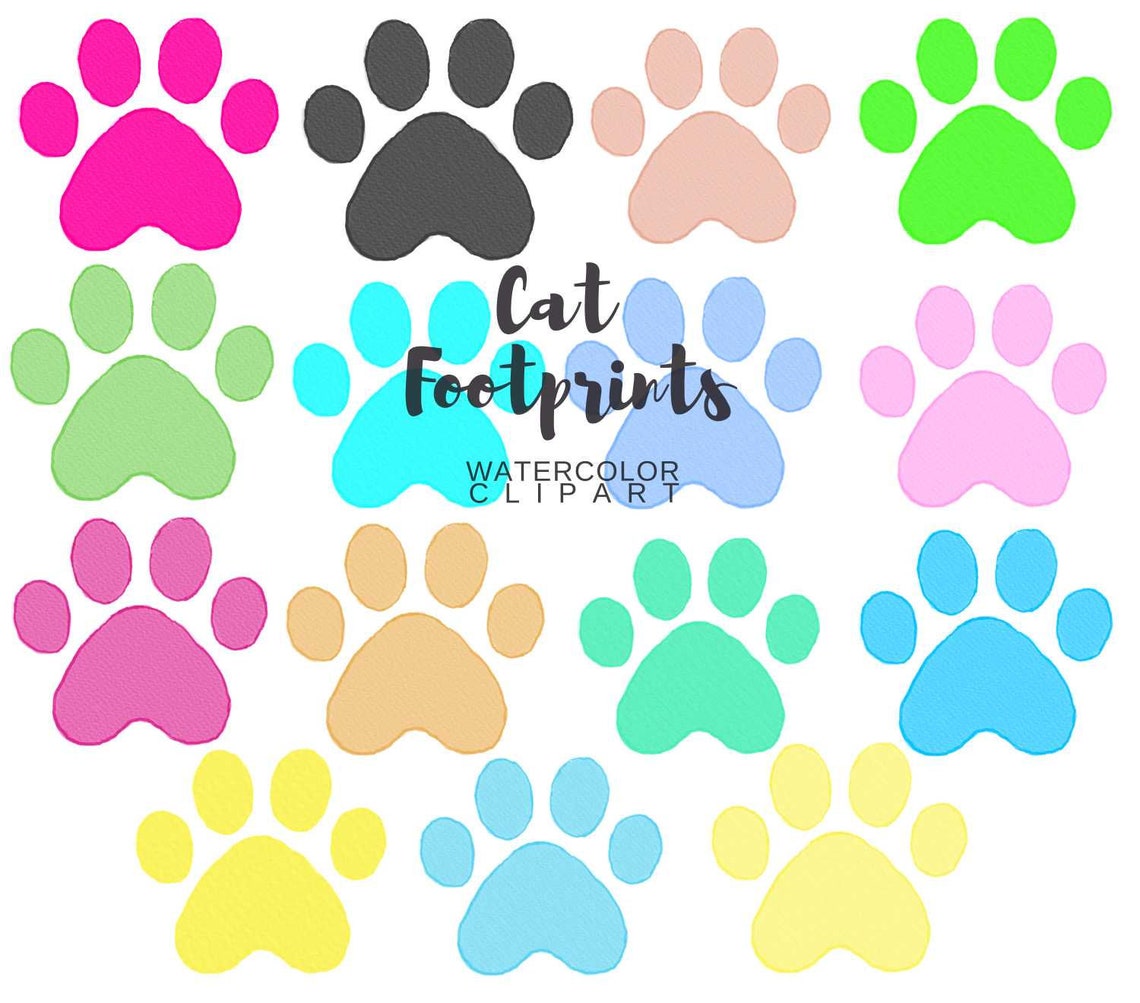 Cat Footprints Watercolor png transparent background Cat | Etsy