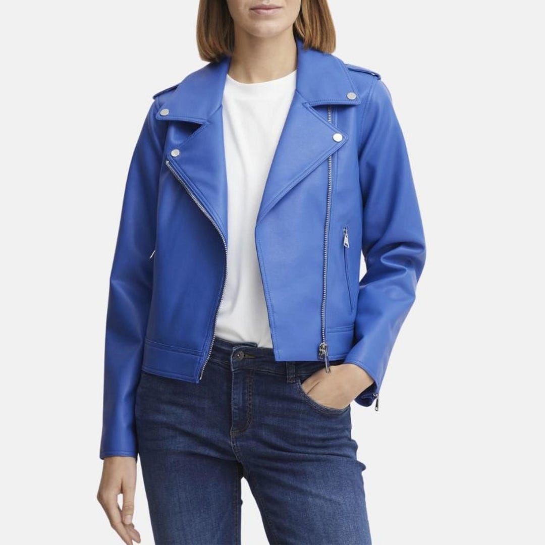Asymmetrical Biker Jacket Leather Bomber Jacket Women Blue Leather ...