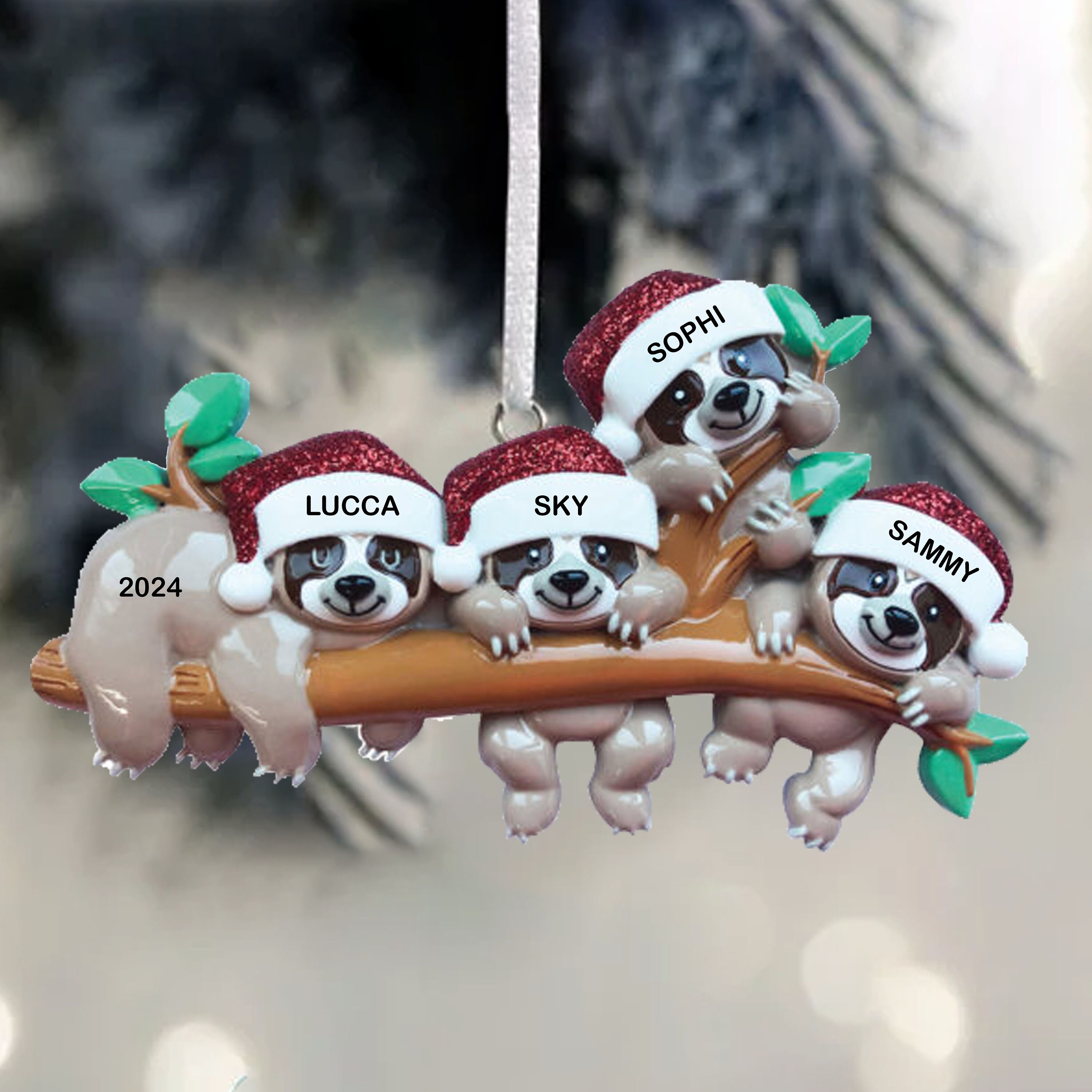 Personalized Sloth Family Christmas Ornament, Resin Sloth Decor - Etsy