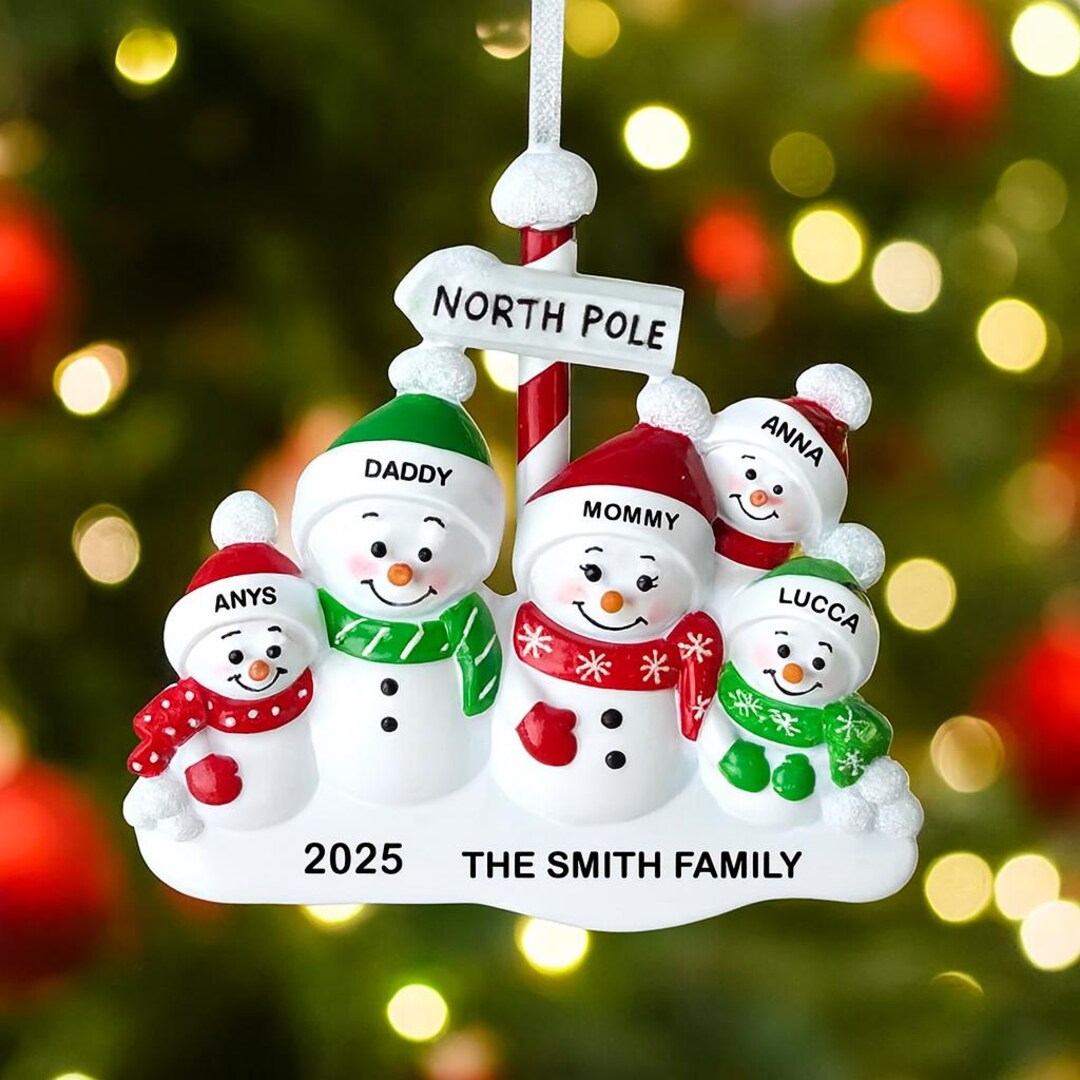 Personalized Snowman Family of Five Ornament, Resin Christmas Decor - Etsy