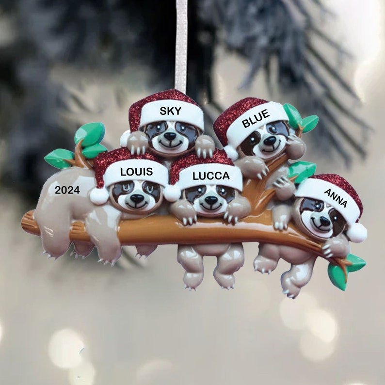 Personalized Sloth Family Christmas Ornament, Resin Sloth Decor - Etsy