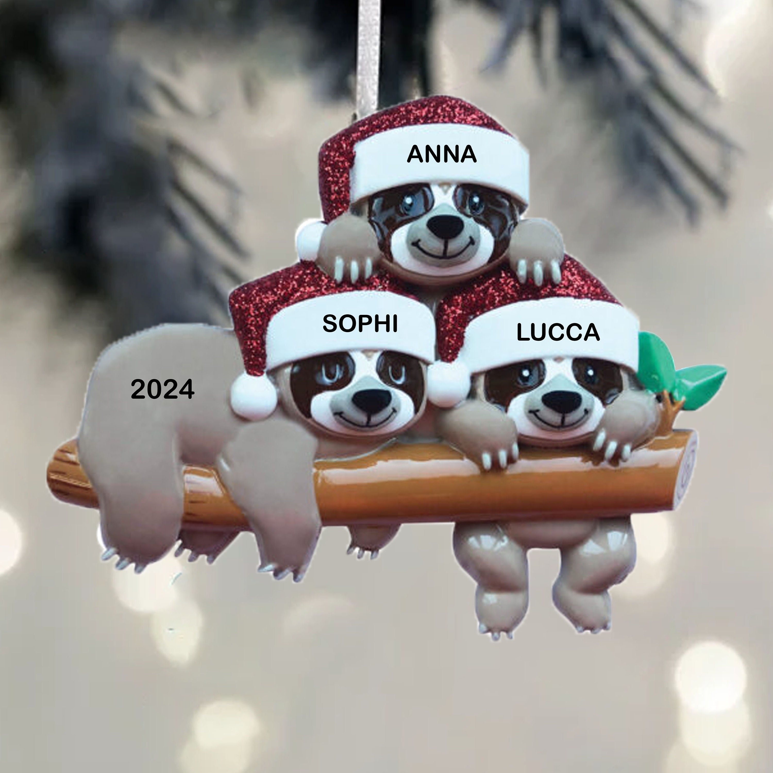 Personalized Sloth Family Christmas Ornament, Resin Sloth Decor - Etsy