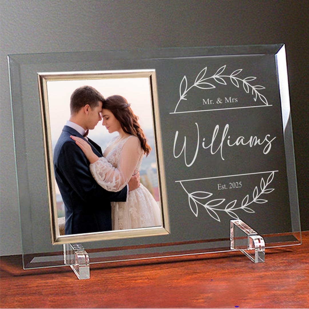 Personalized Wedding Photo Frame, Engraved Glass, Anniversary Gift - Etsy