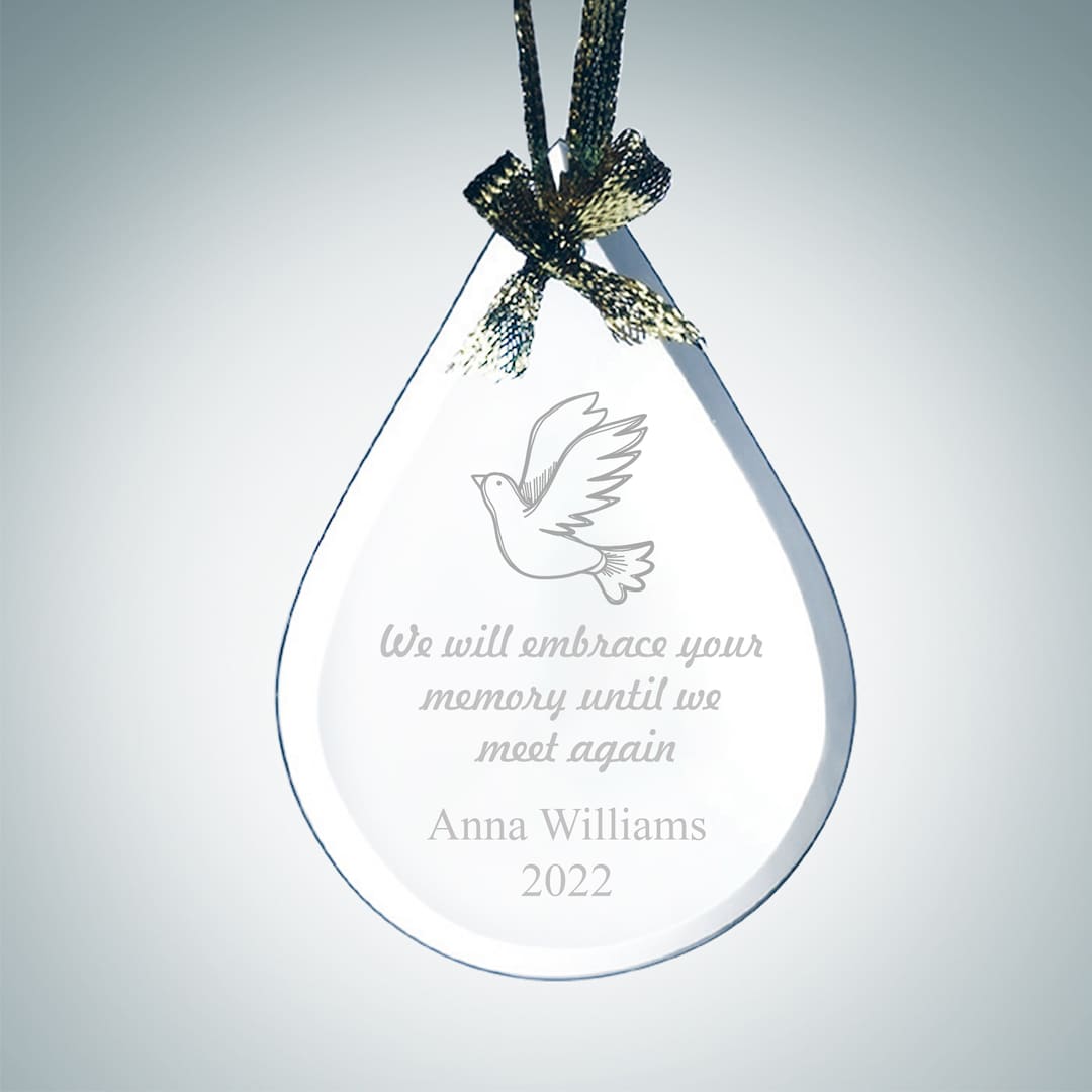 Memorial Teardrop Engraved Glass Ornament, Memorial Gifts, Personalized ...