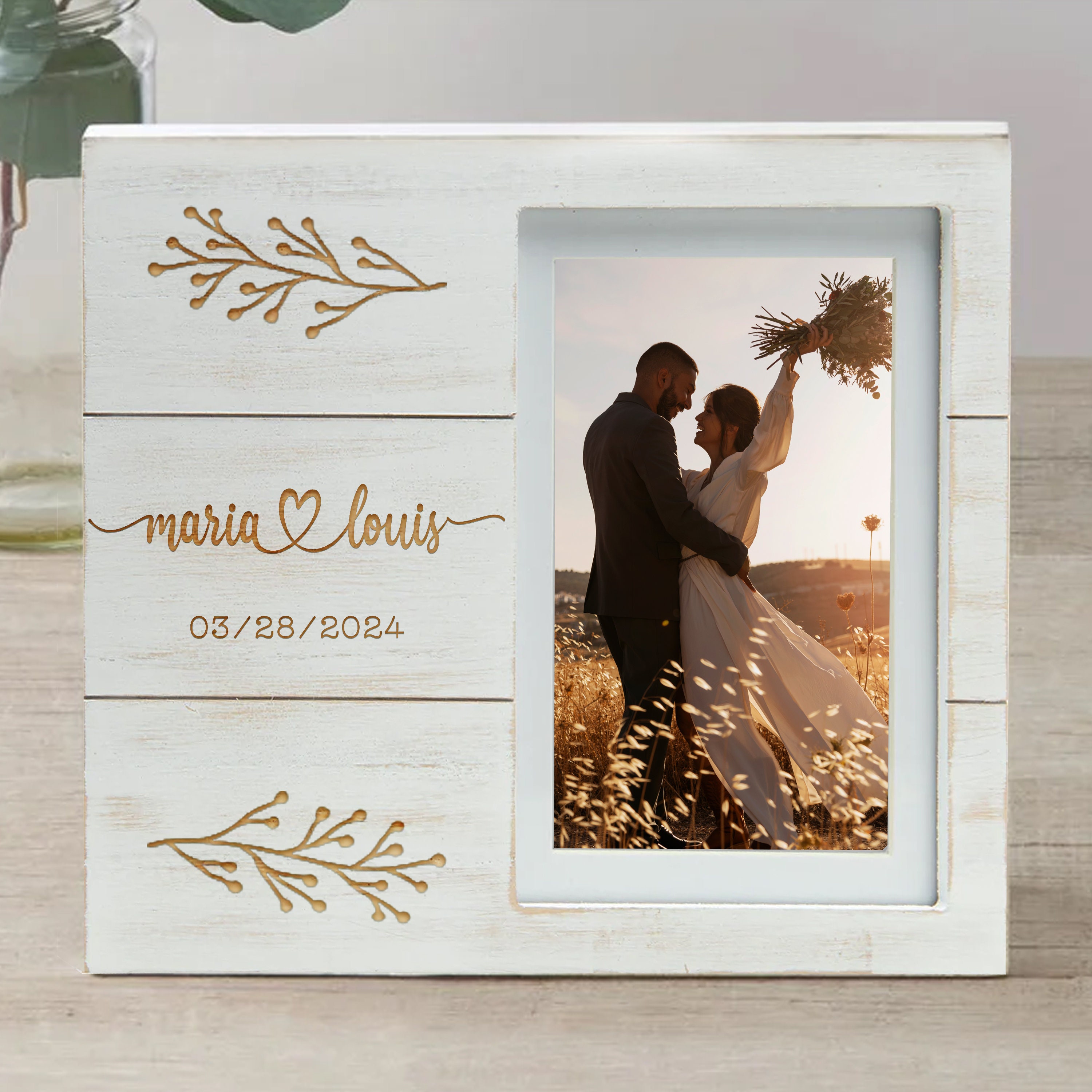 Engraved Wood Wedding Picture Frame, Whitewashed, Personalized Gift - Etsy