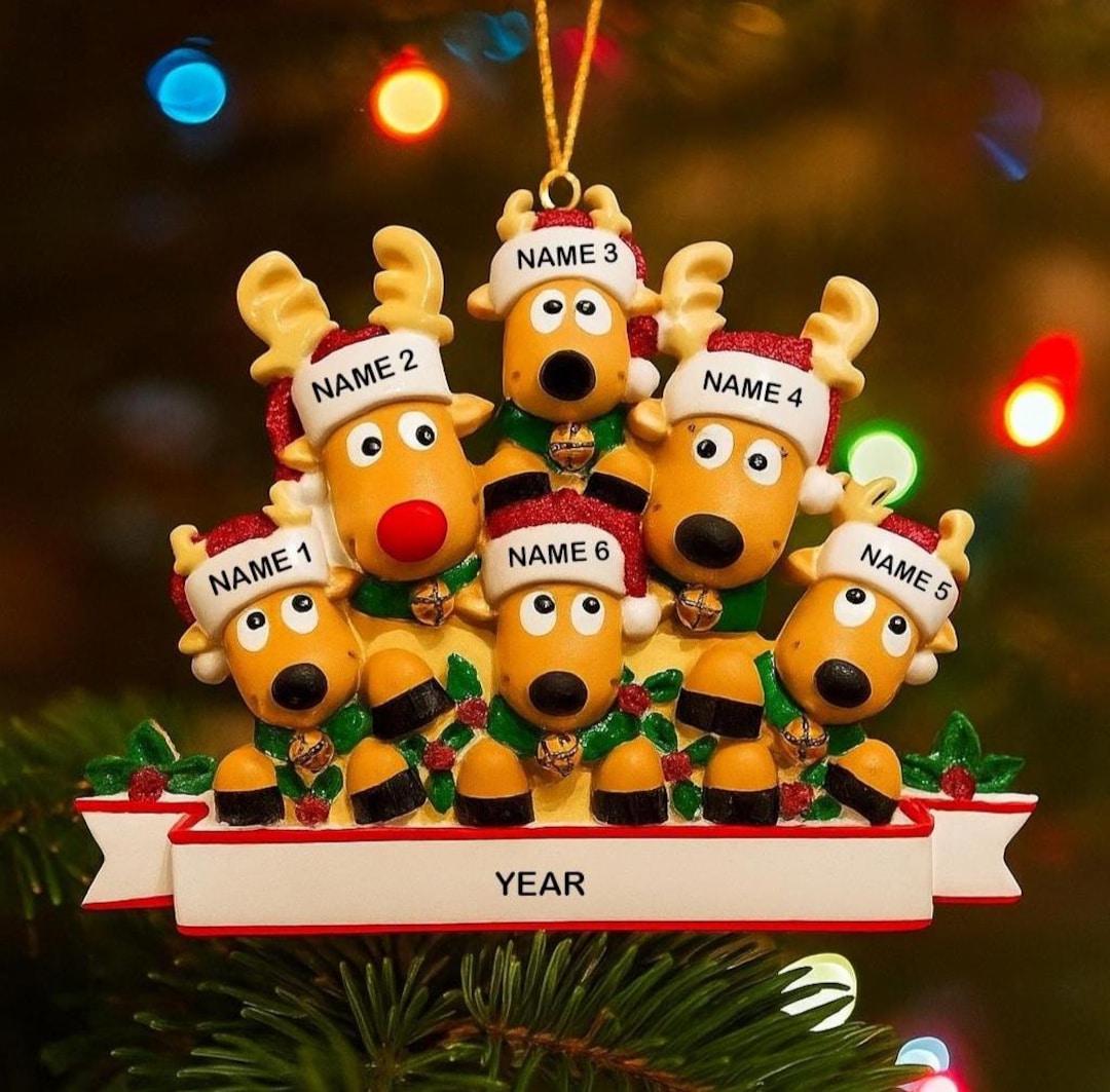 Personalized Reindeer Family Christmas Ornament, Resin Tree Ornament ...