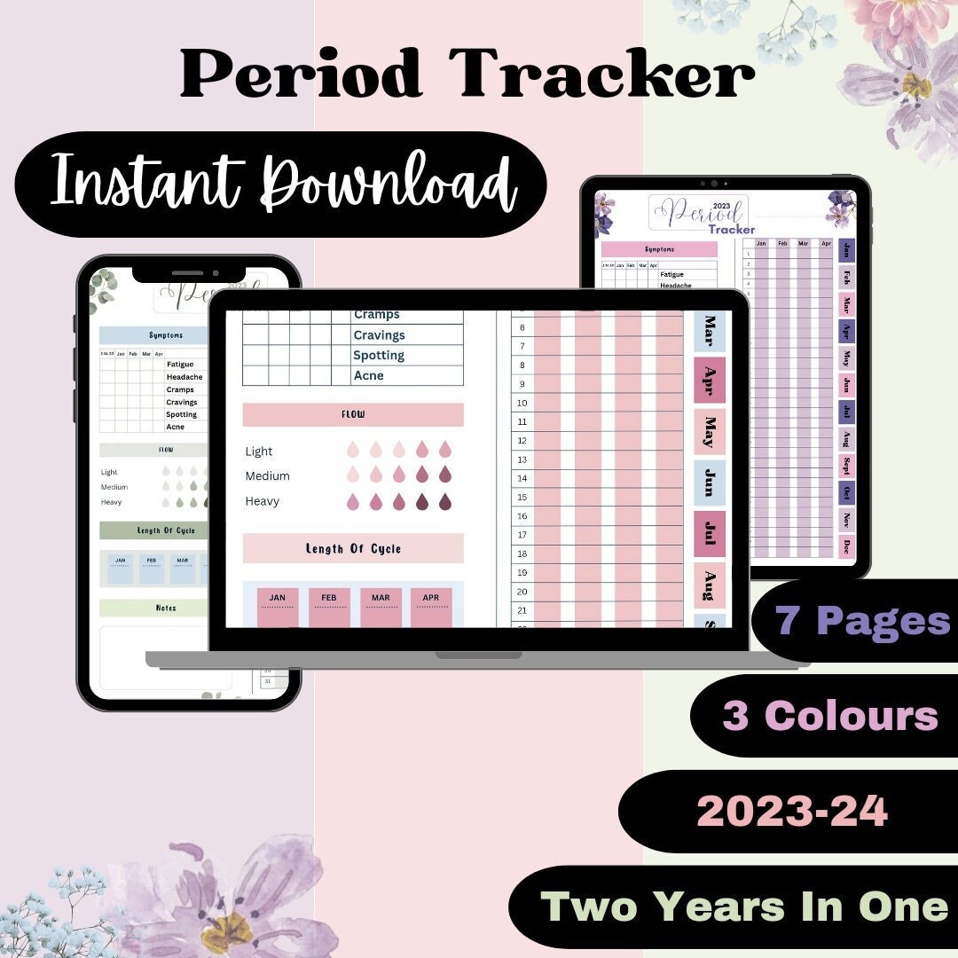 Purple Printable Period Tracker Symptom Tracker Period Journal ...