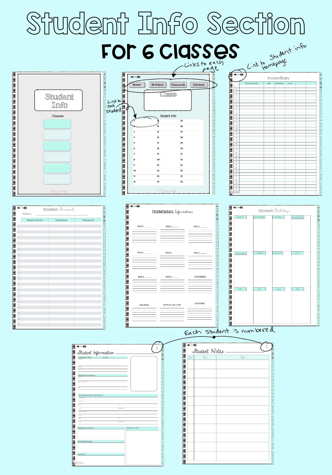 UNDATED ULTIMATE Digital Teacher Planner {mint Leather} - Etsy