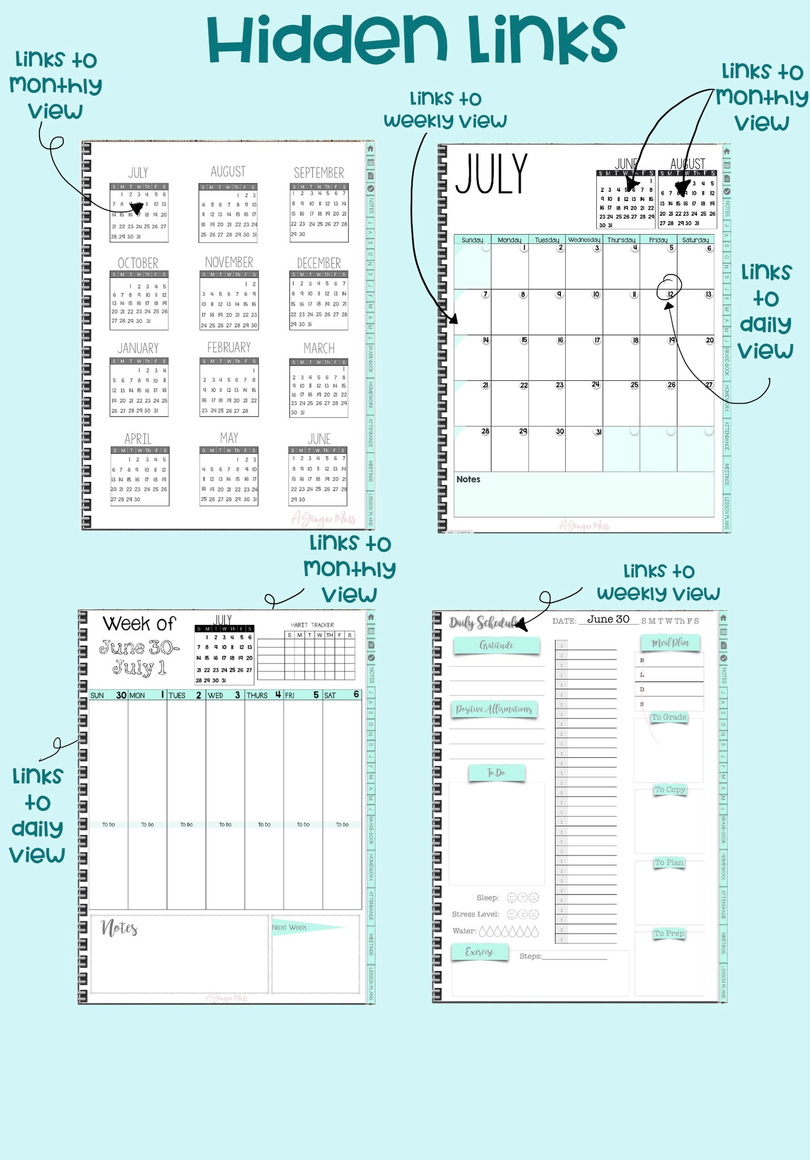 UNDATED ULTIMATE Digital Teacher Planner {mint Leather} - Etsy