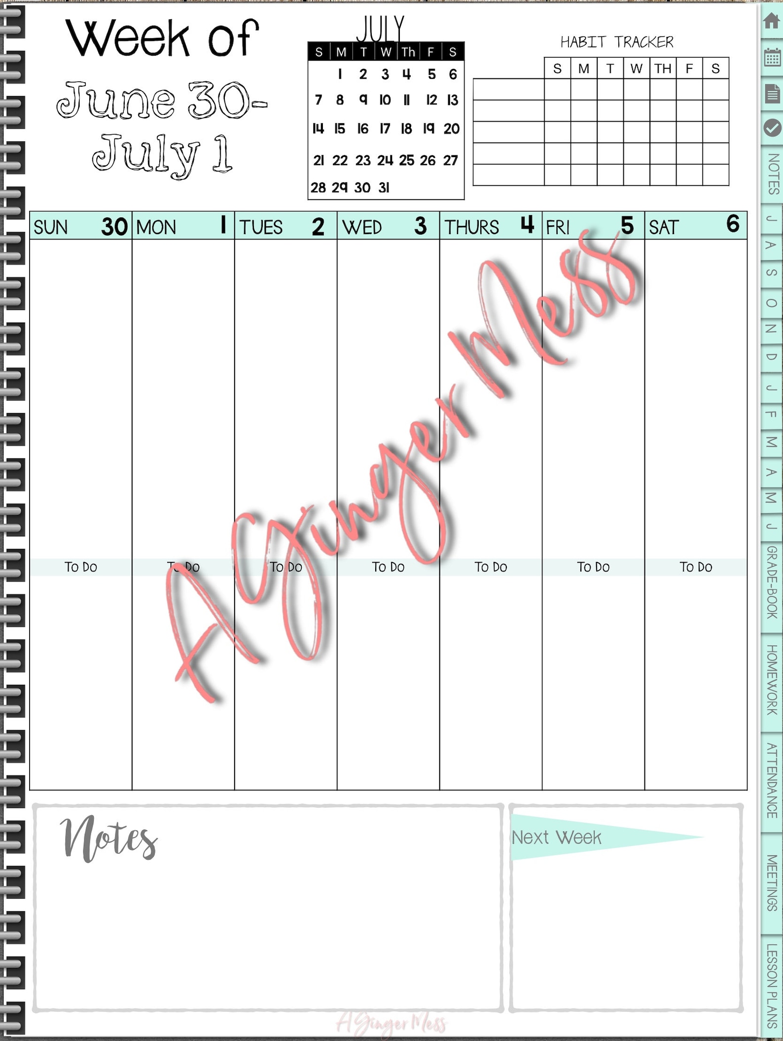 UNDATED ULTIMATE Digital Teacher Planner {mint Leather} - Etsy