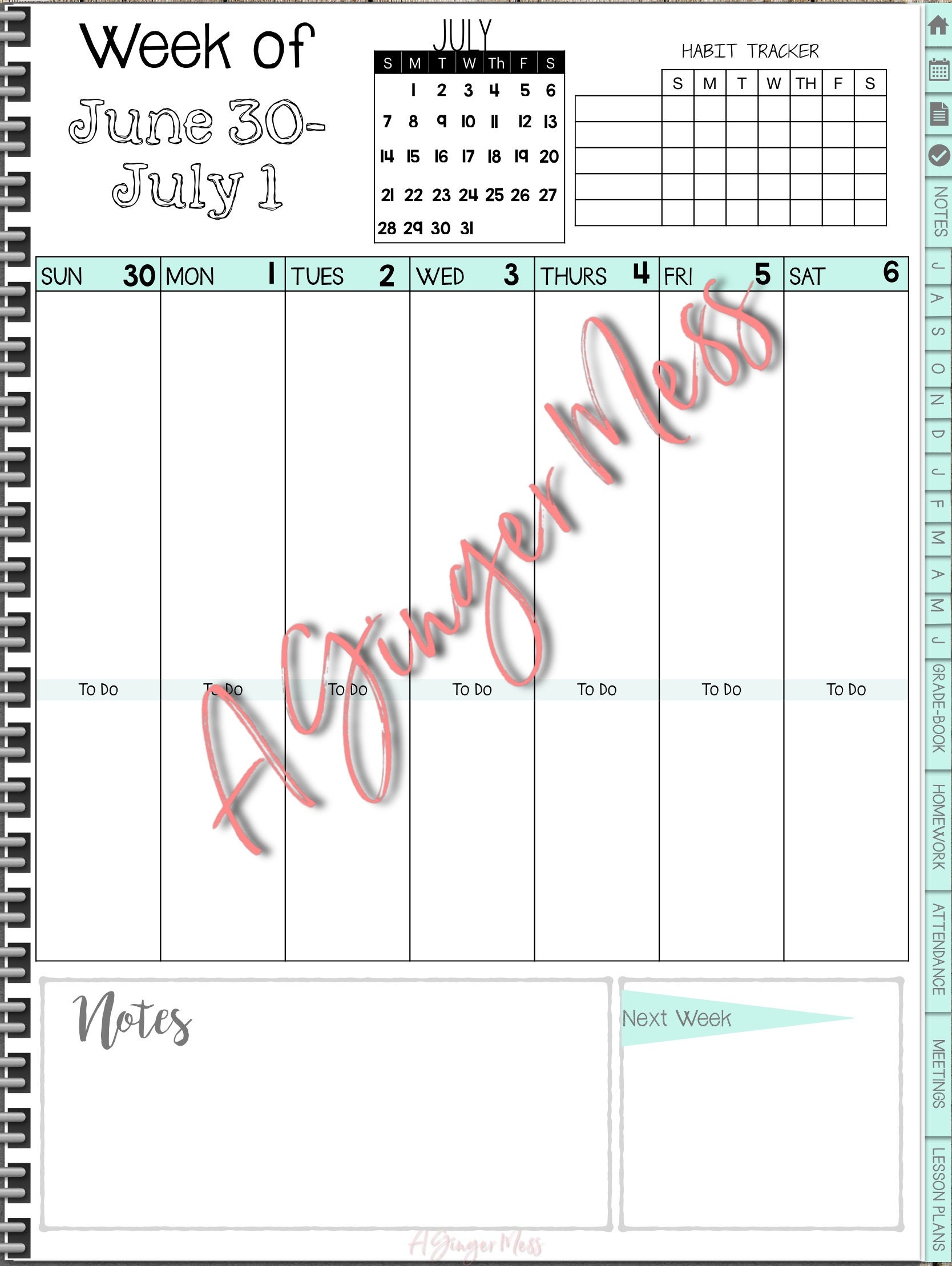 UNDATED ULTIMATE Digital Teacher Planner {mint Leather} - Etsy