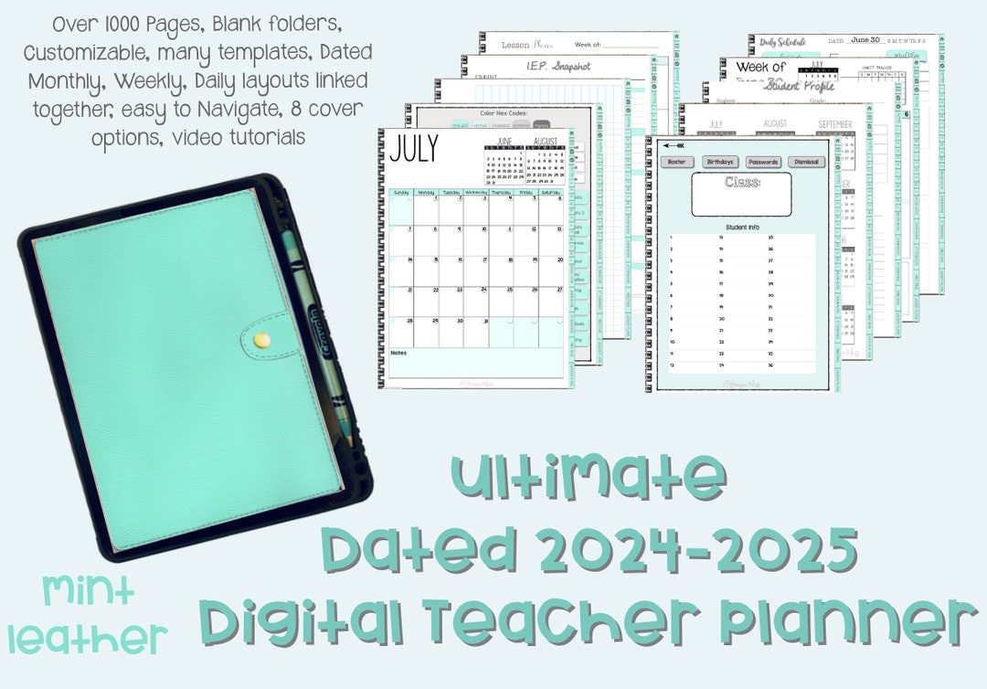 24-25 ULTIMATE Digital Teacher Planner {mint Leather} - Etsy