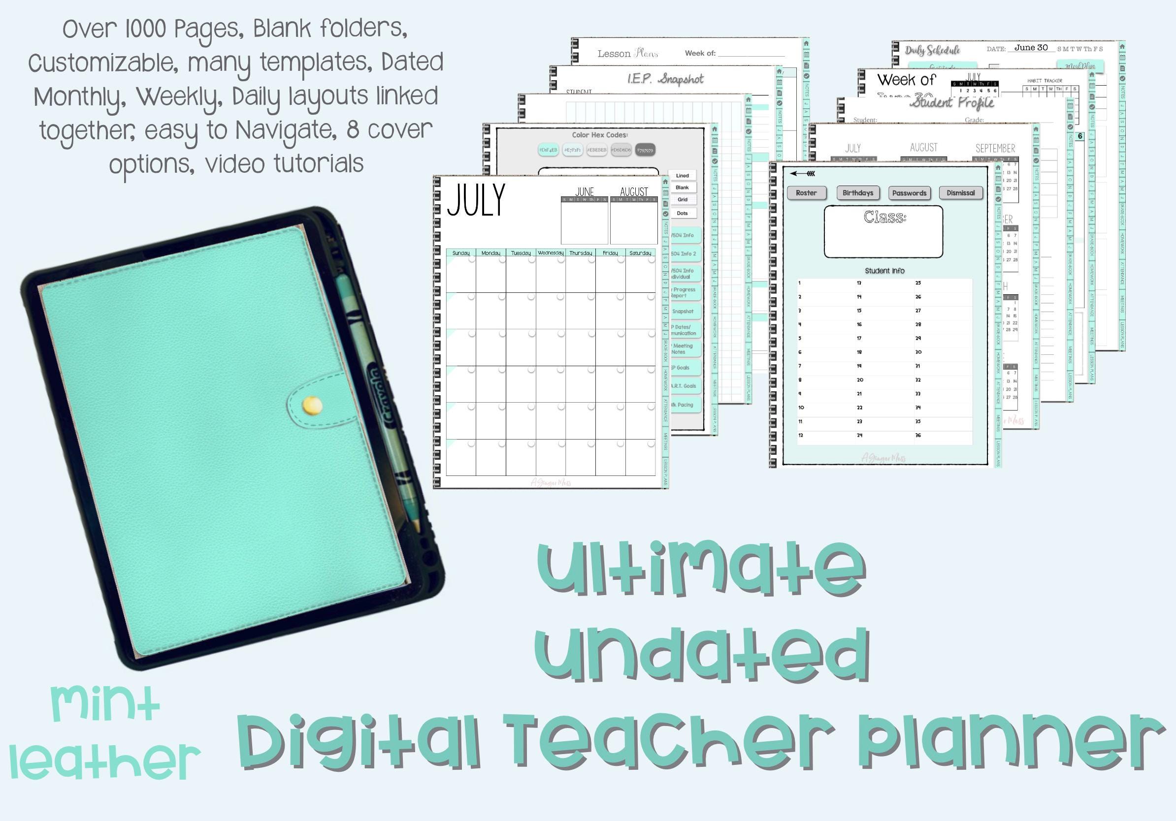 UNDATED ULTIMATE Digital Teacher Planner {mint Leather} - Etsy